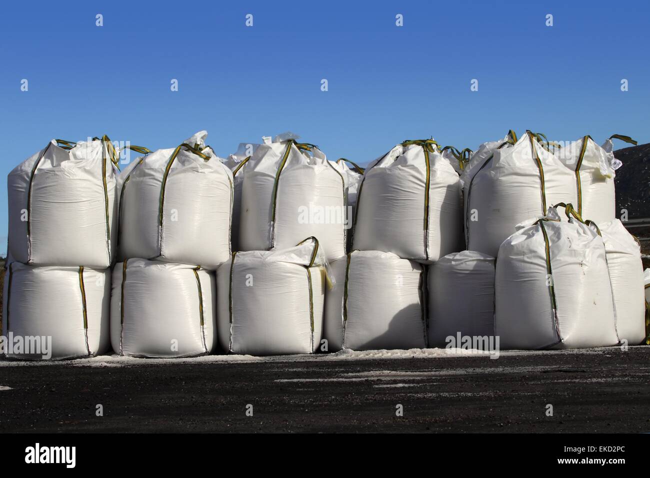 salt big bags sacks stacked rows for iced roads Stock Photo - Alamy