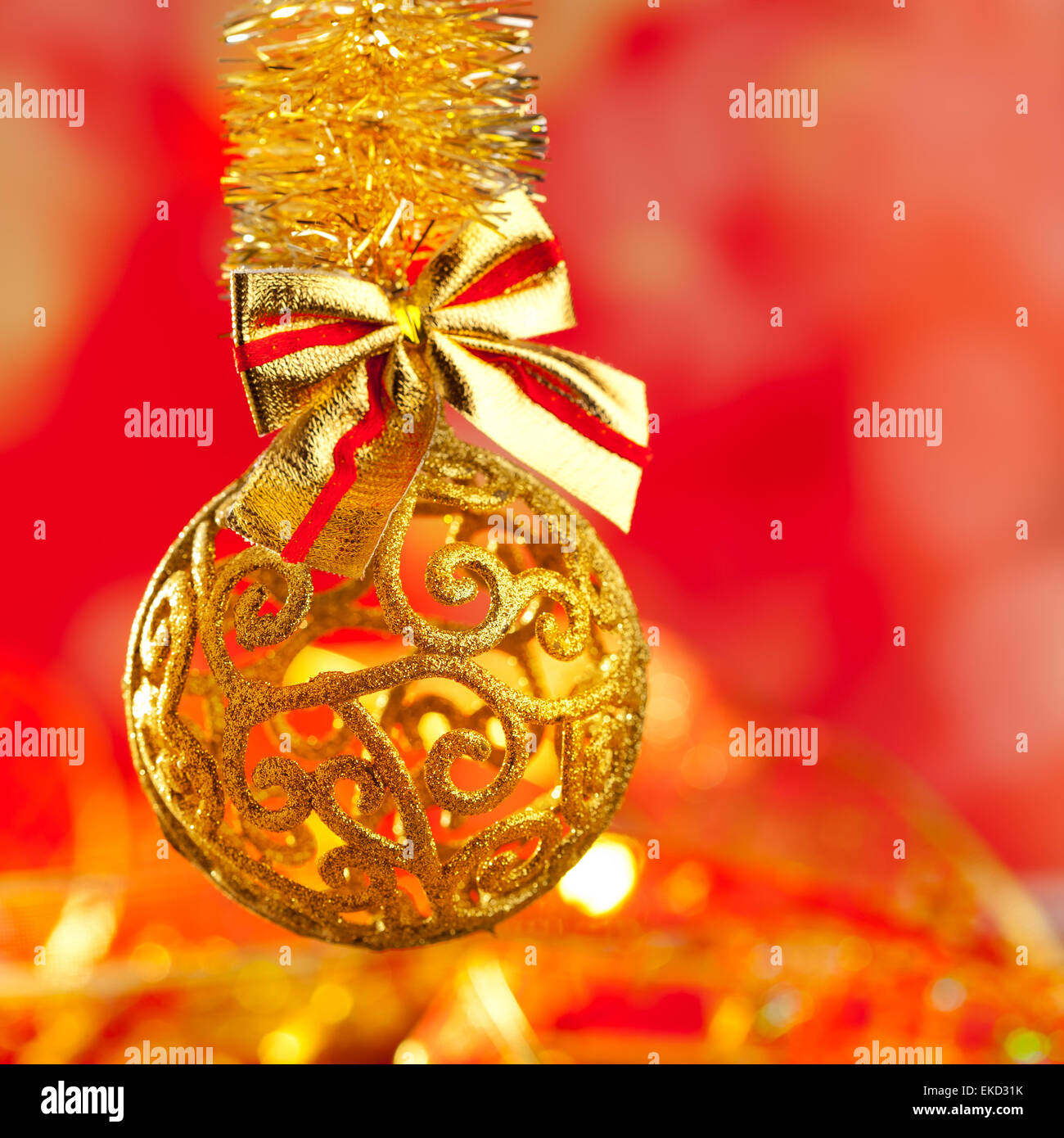 Christmas tinsel golden glitter bauble loop Stock Photo - Alamy