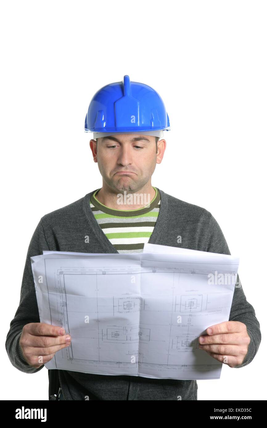 Blue hardhat foreman portrait in white Stock Photo - Alamy