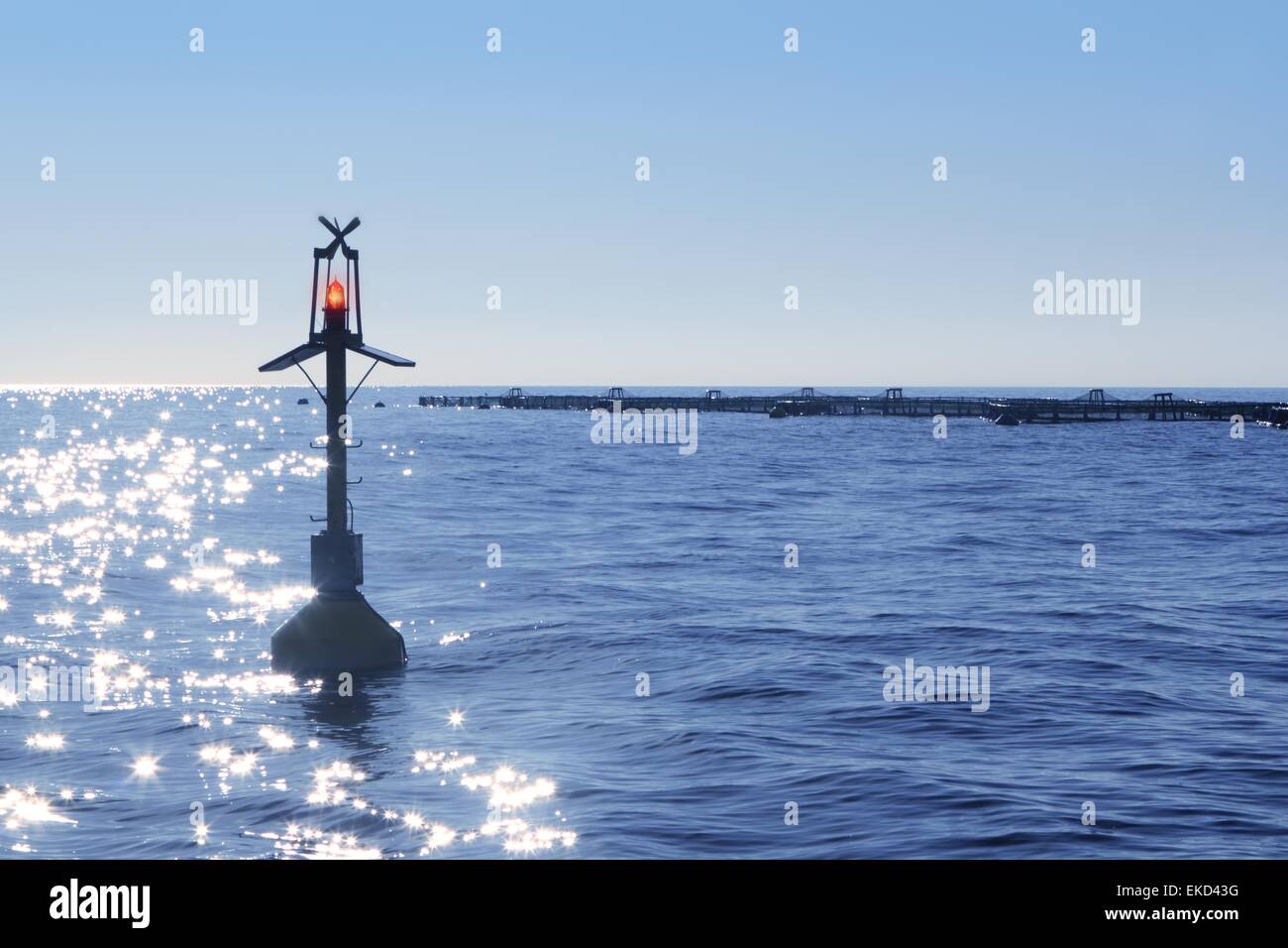 fish farm on blue ocean sea horizon Stock Photo - Alamy