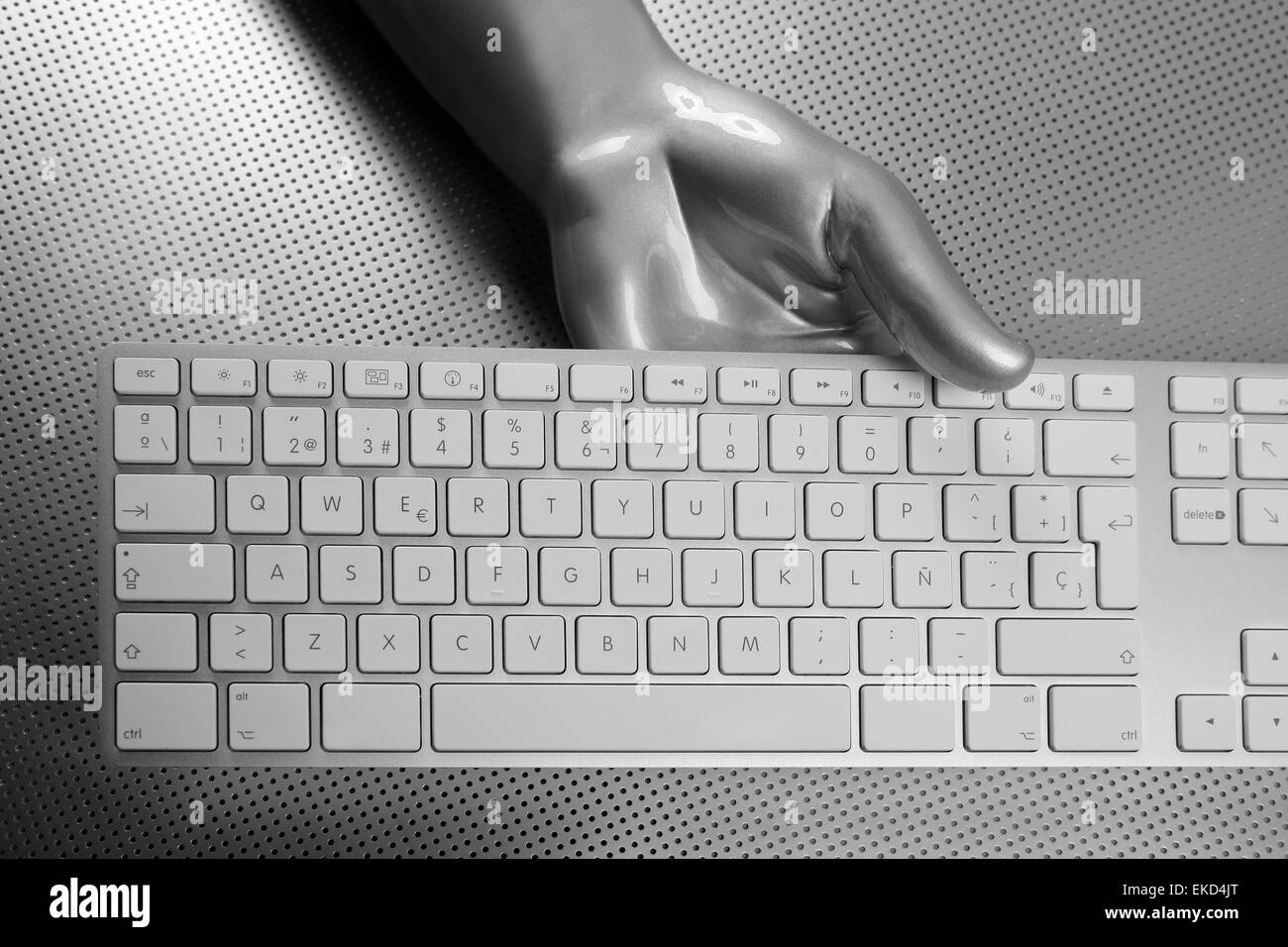Futuristic silver gray hand and keyboard Stock Photo - Alamy