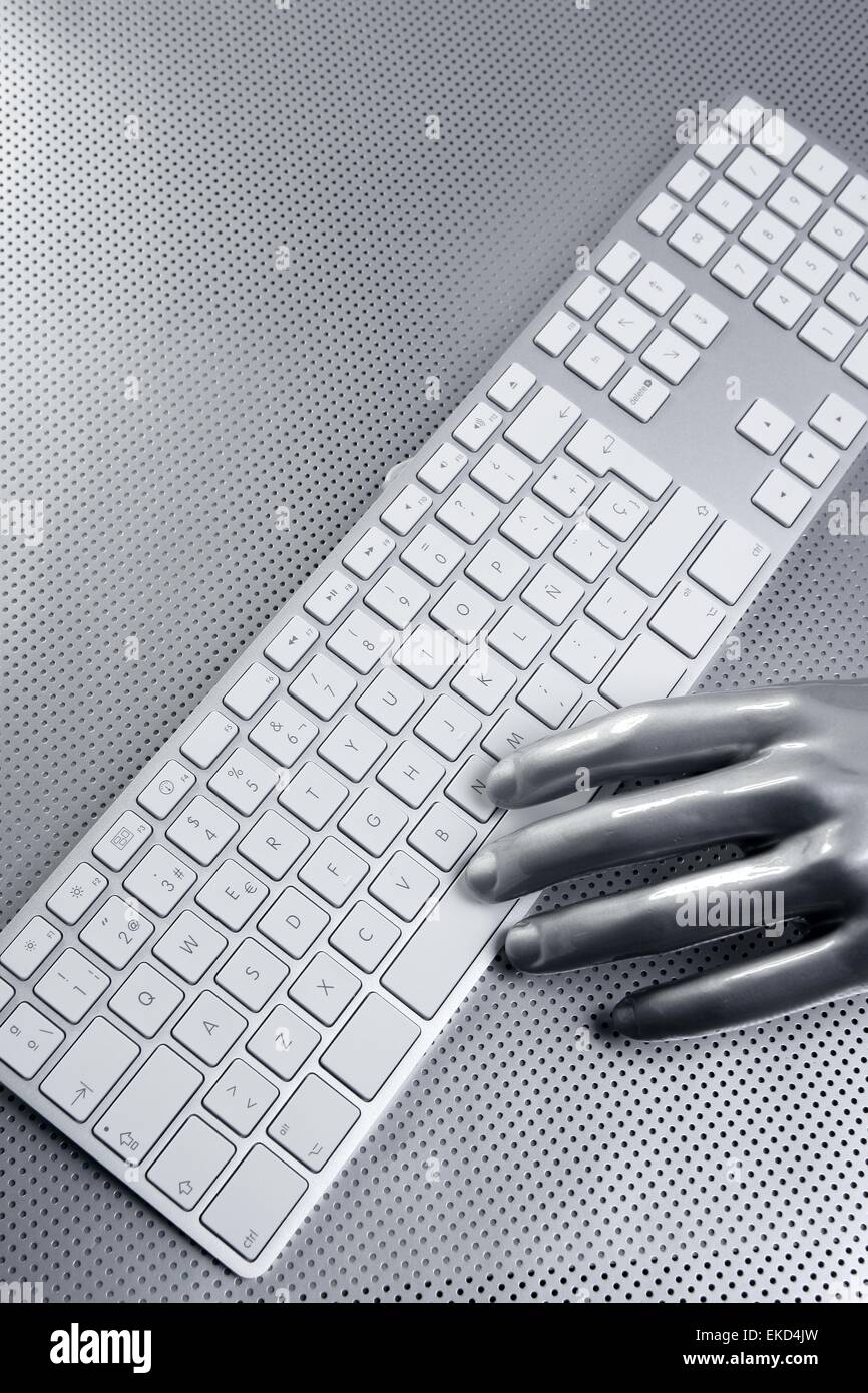 computer keyboard aluminum silver hand Stock Photo - Alamy