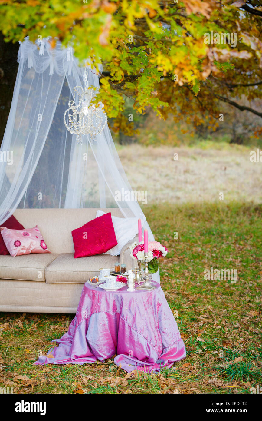 Romantic tea party in the woods Stock Photo - Alamy