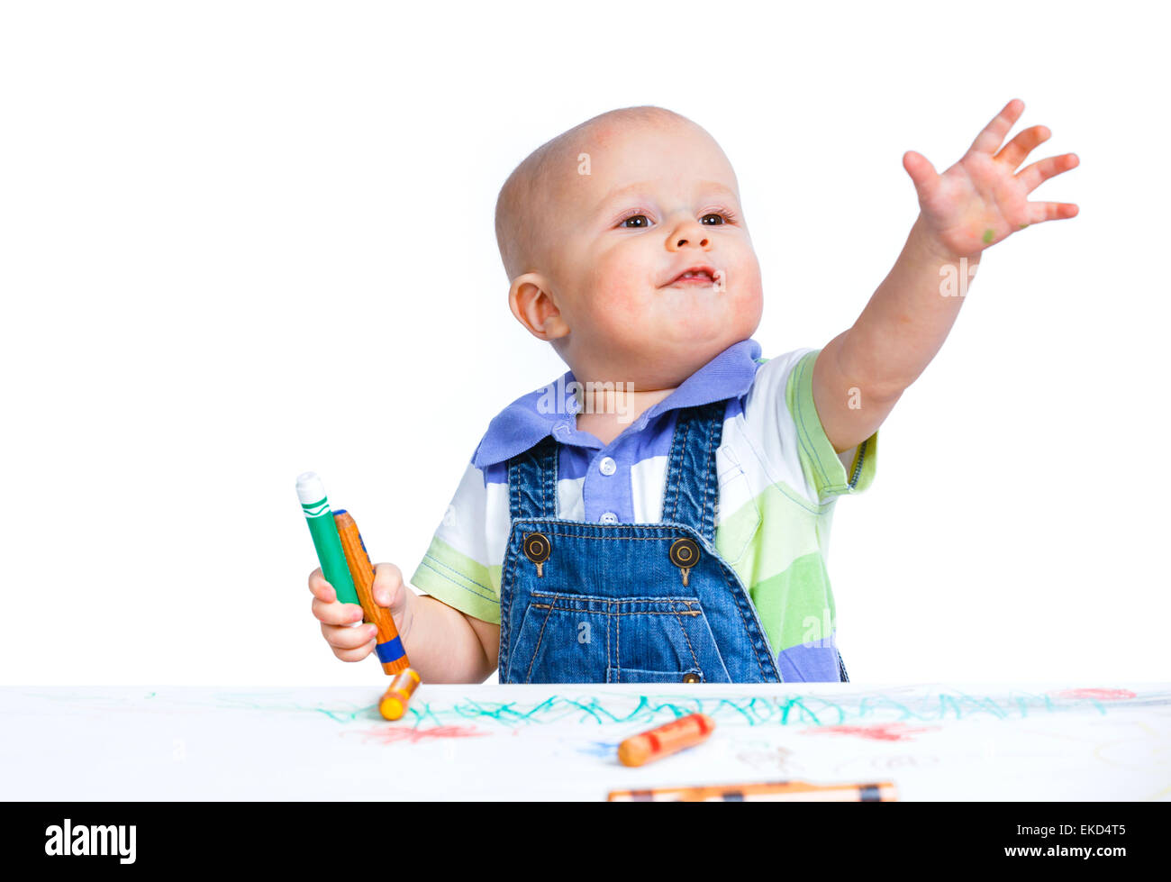 little boy drawing with crayons Stock Photo - Alamy