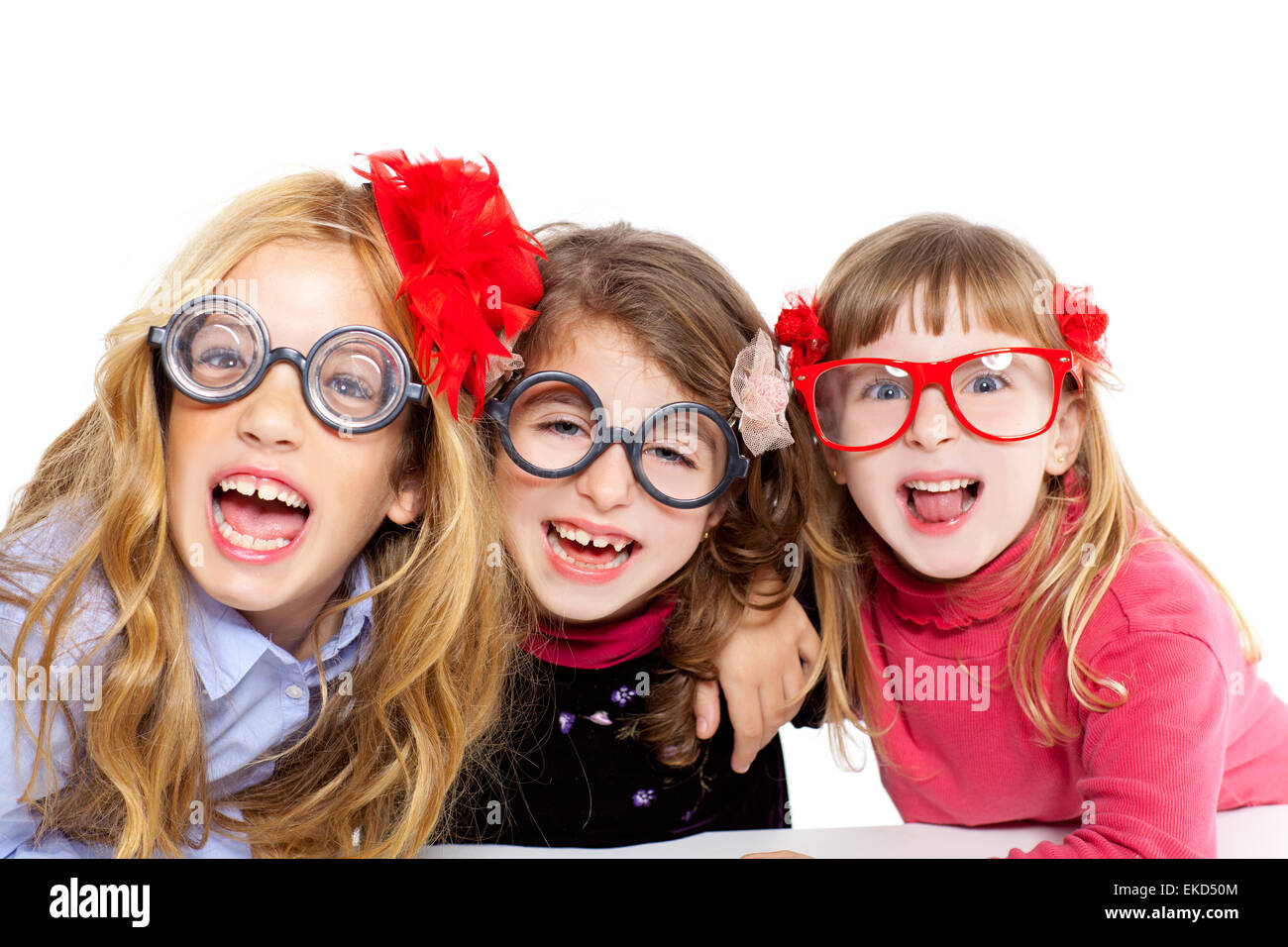 nerd children girl group with funny glasses Stock Photo - Alamy