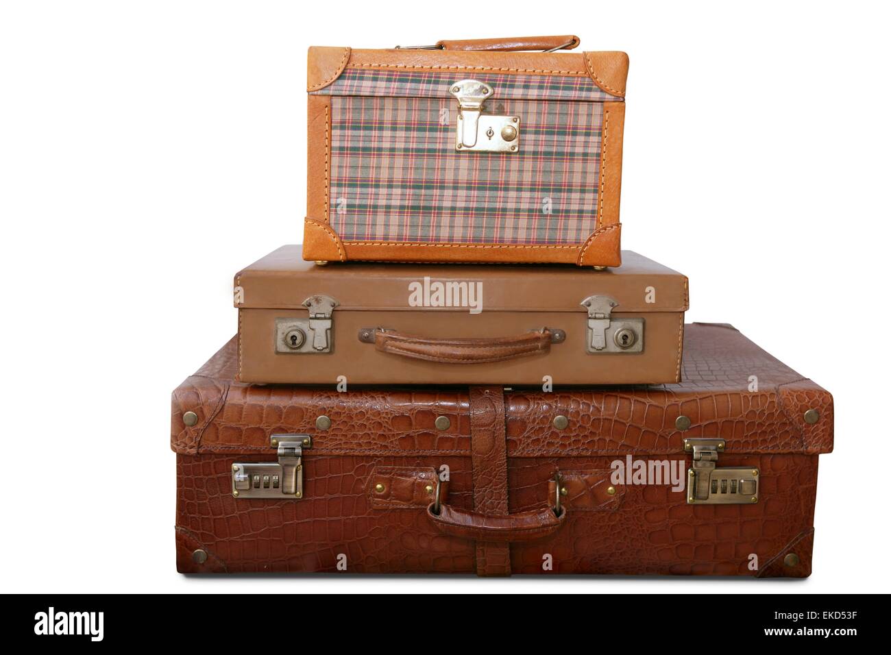 Aged old luggage leather vintage bags Stock Photo - Alamy