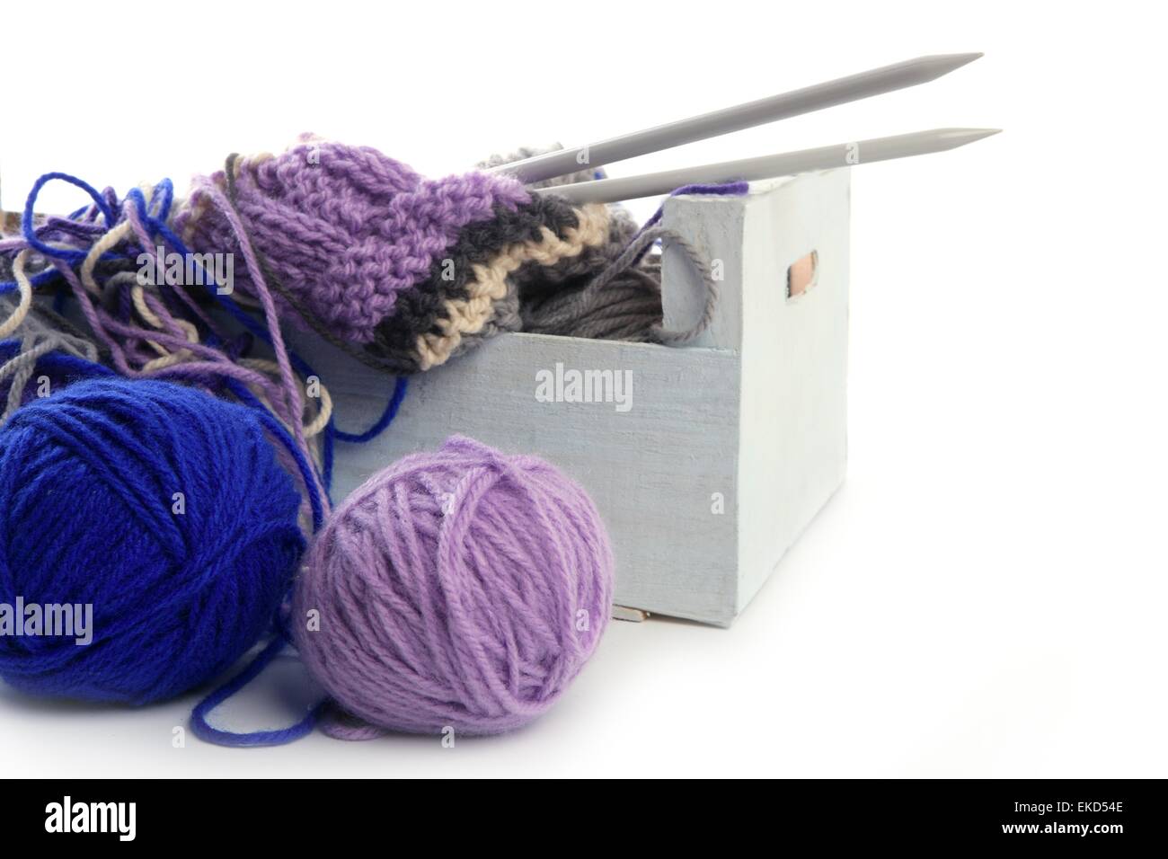 knitting tools with wool thread balls Stock Photo - Alamy