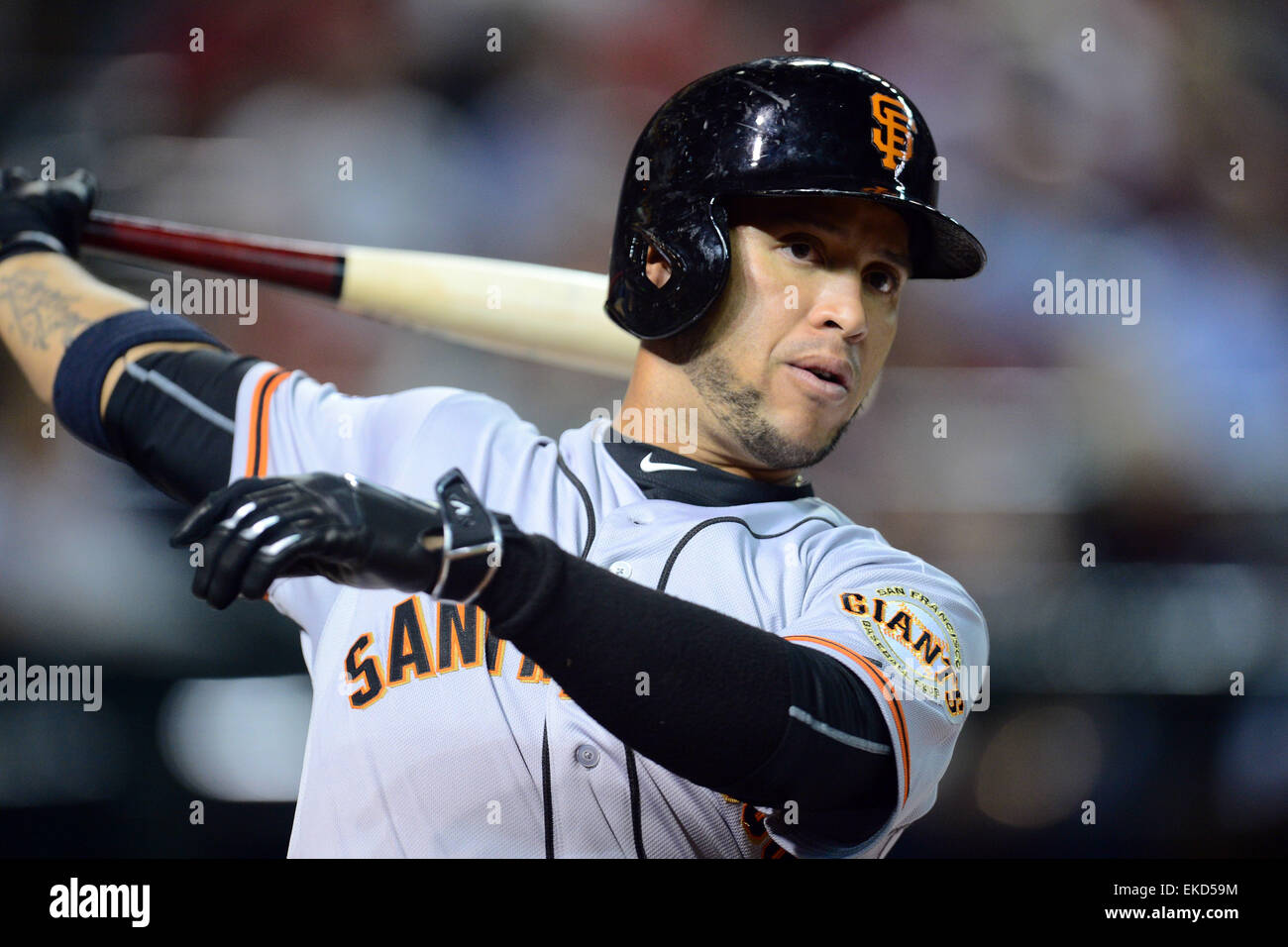 Apr 6, 2015; Phoenix, AZ, USA; San Francisco Giants center fielder ...