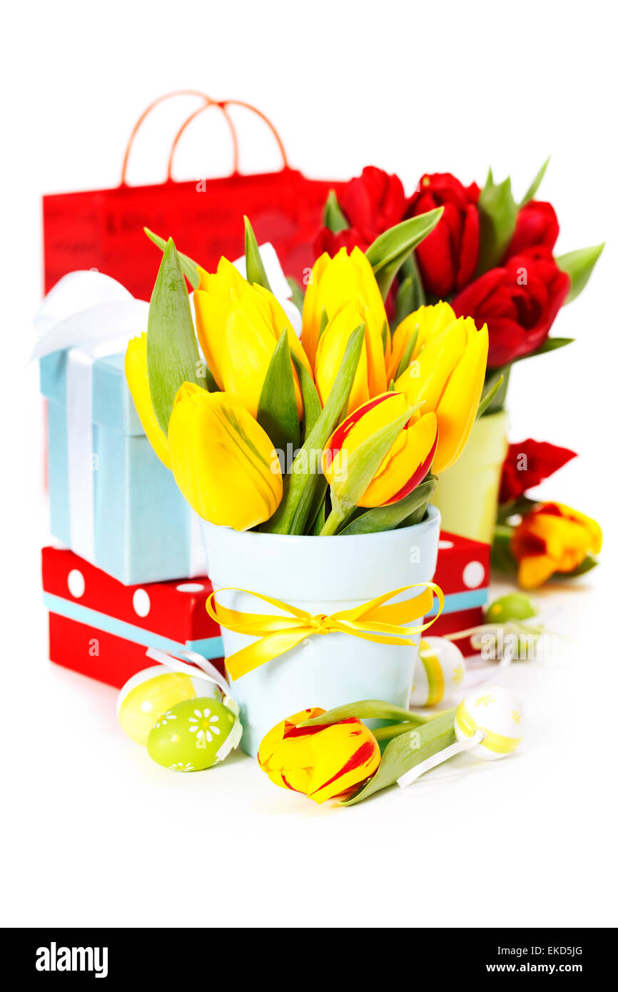 spring tulips with easter eggs Stock Photo - Alamy