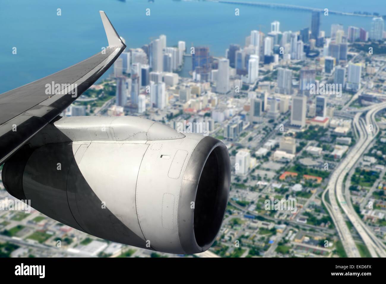 airplane wing aircraft turbine flying on Miami Stock Photo - Alamy