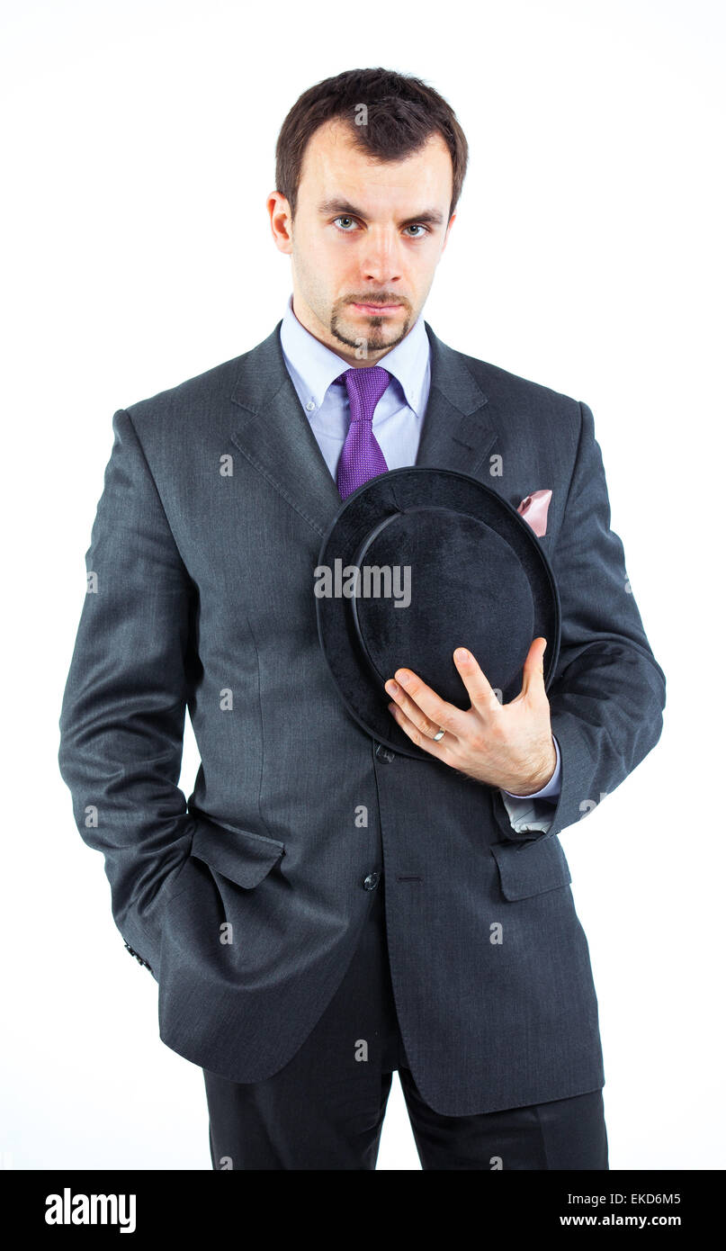 Portrait of a business man with hat Stock Photo - Alamy