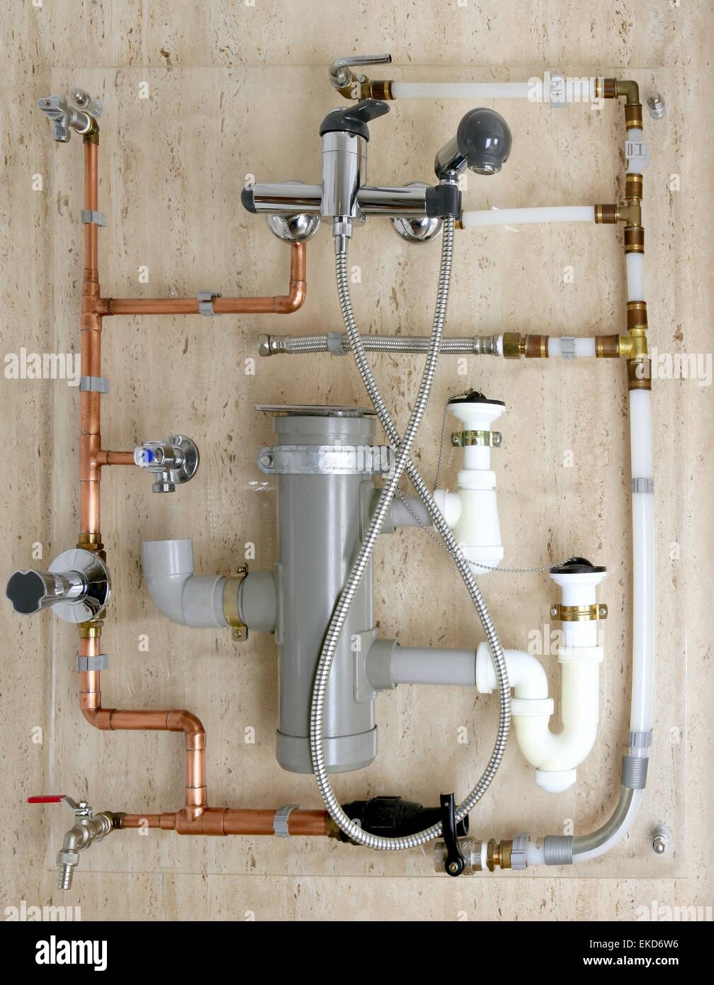 copper plumbing installation and polyethylene pvc Stock Photo - Alamy