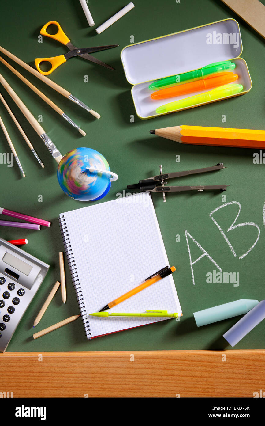 ABC school blackboard green board back to school Stock Photo - Alamy