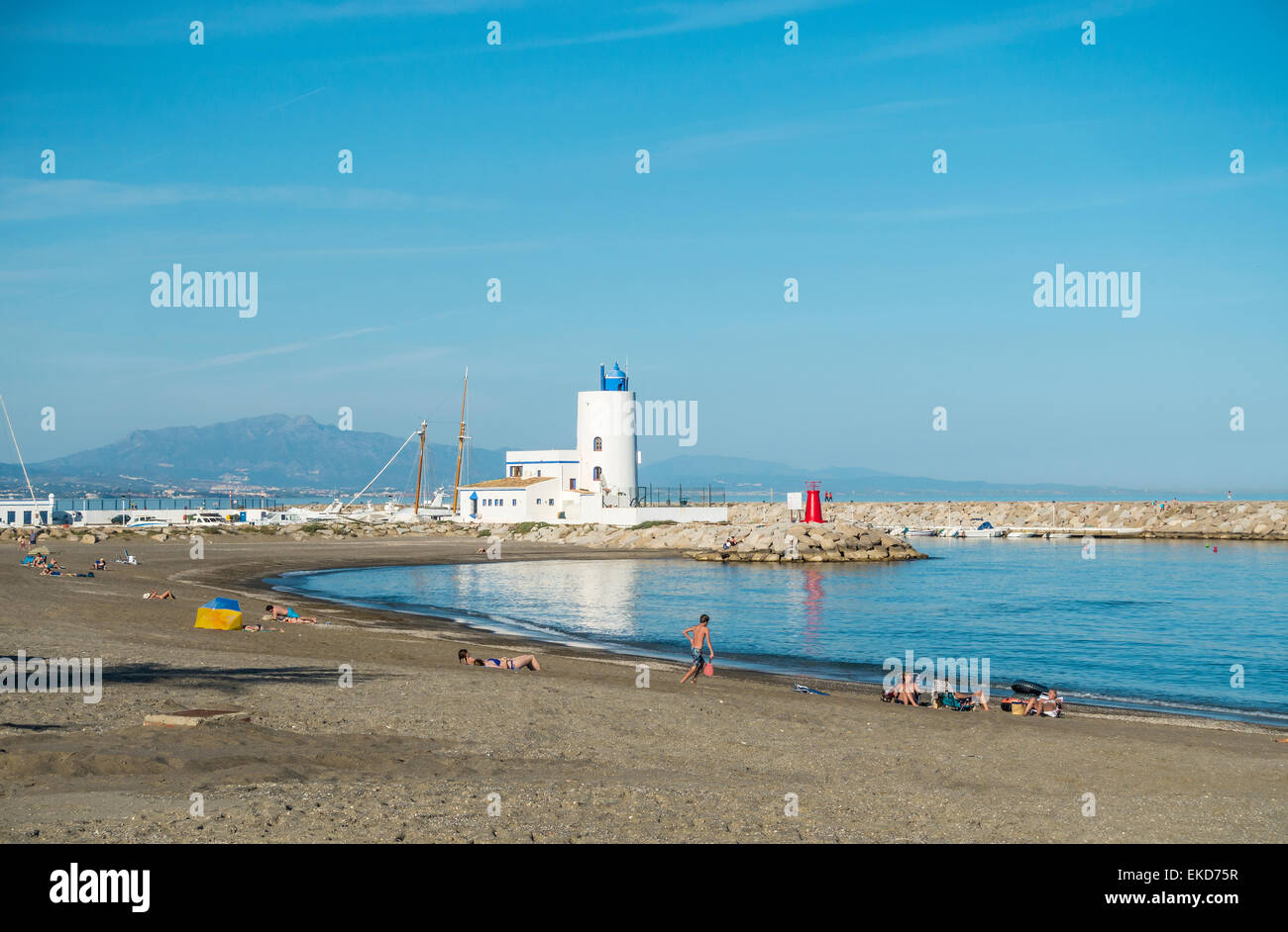 Puerto de la Duquesa Beach and Lighthouse Spain Stock Photo - Alamy