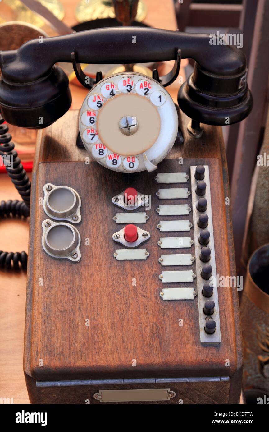 antique vintage wooden french PBX telephone Stock Photo - Alamy