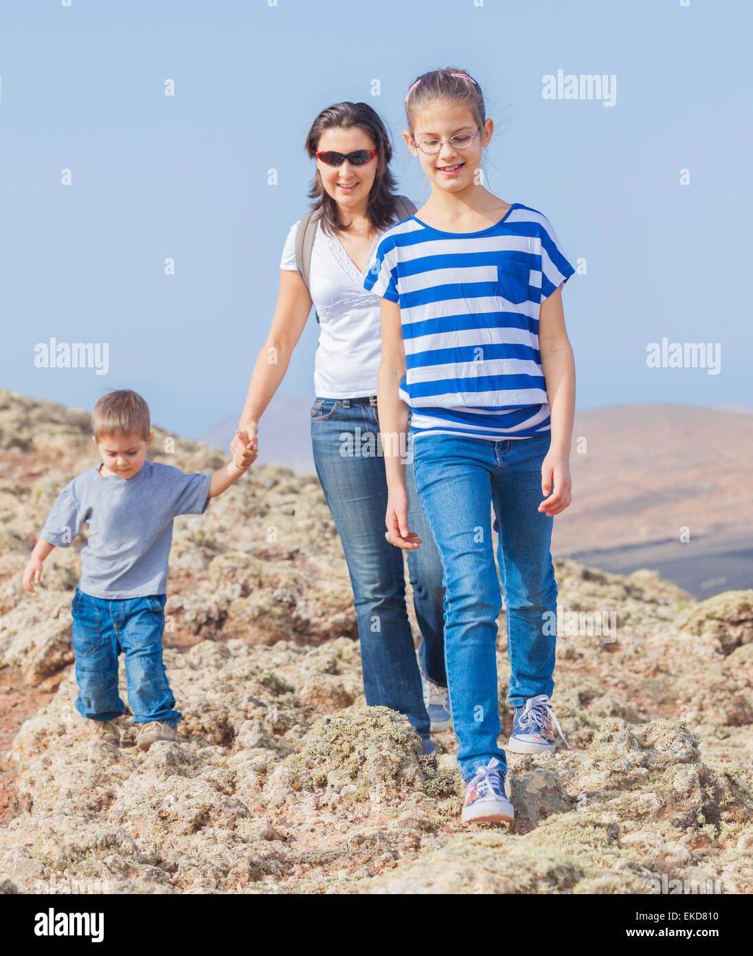 Family hiking in the cross-country Stock Photo - Alamy