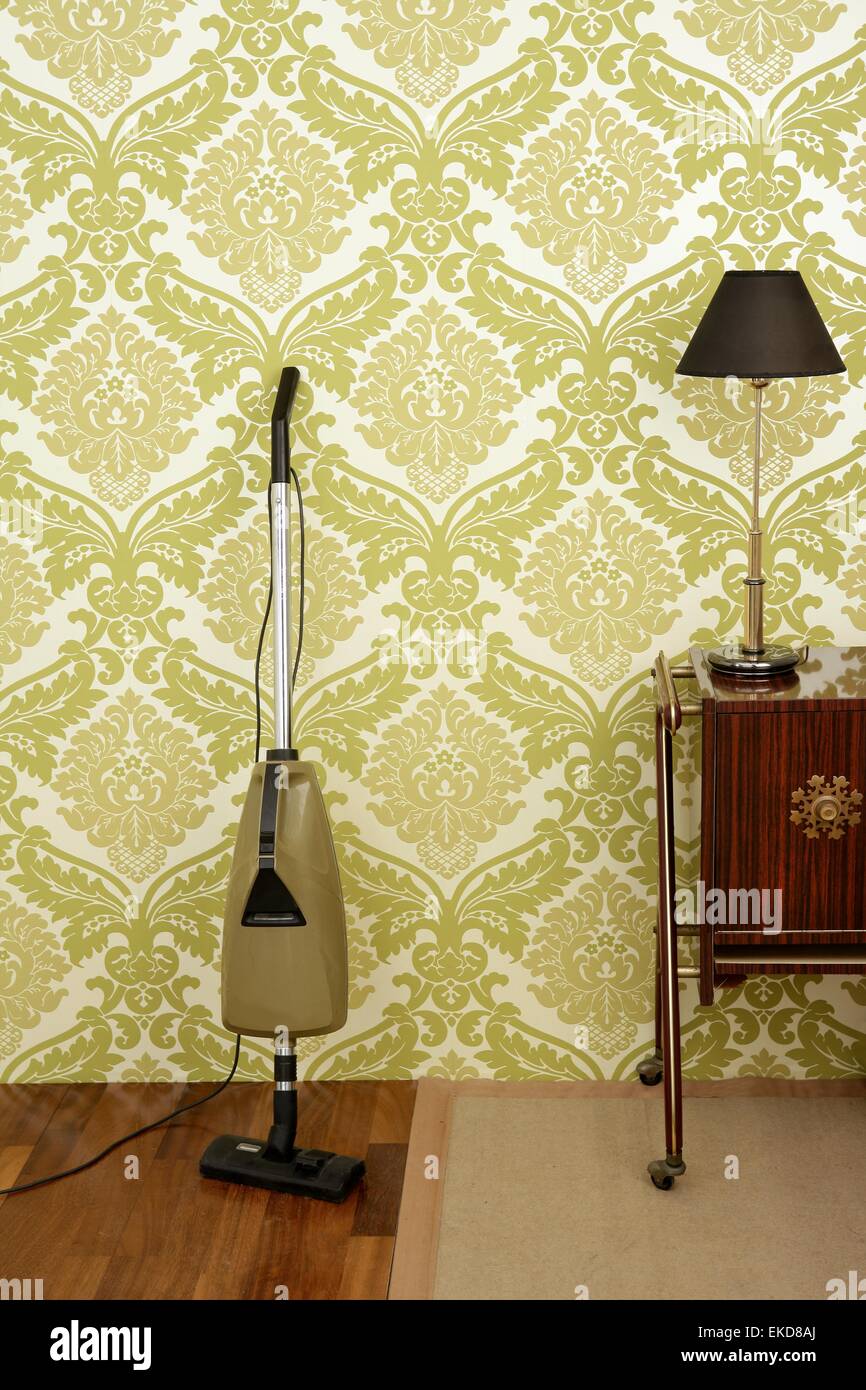 Retro vacuum cleaner vintage sixties wallpaper Stock Photo - Alamy