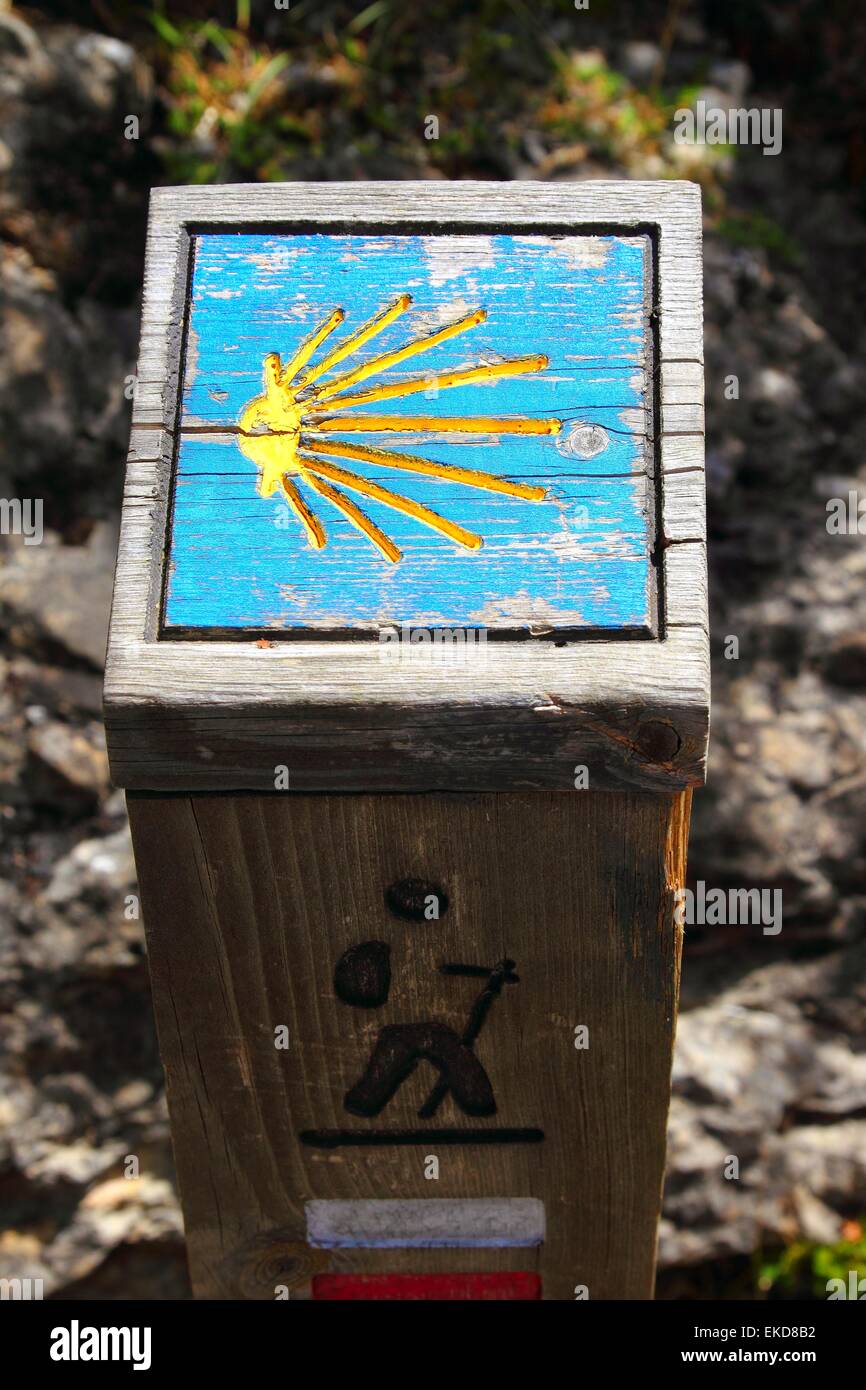 Way of Saint James wooden pilgrims road sign Stock Photo - Alamy