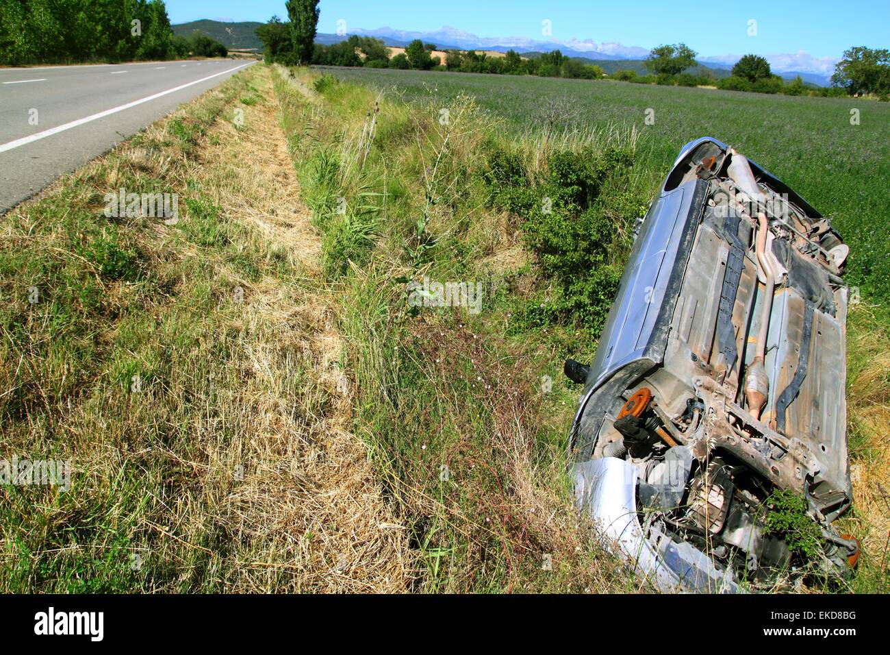 Car crash accident upside down vehicle Stock Photo - Alamy