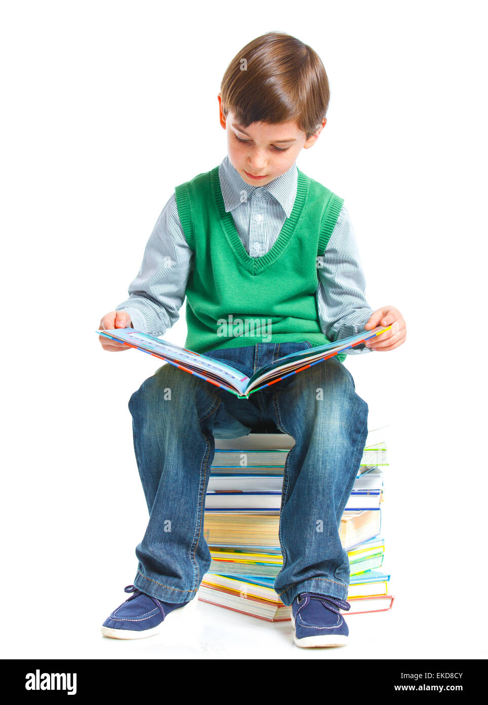 Education - funny boy with books Stock Photo - Alamy