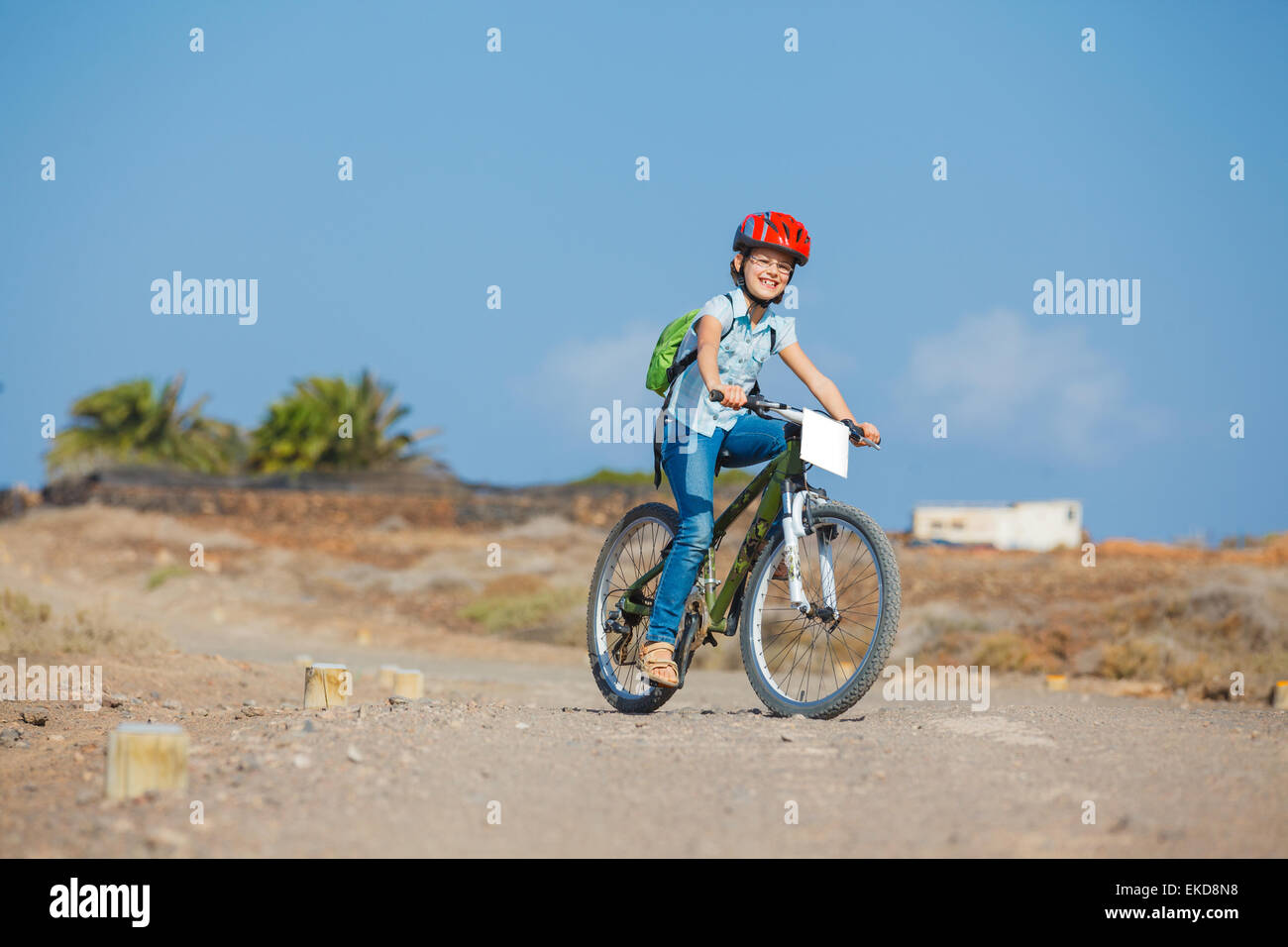 Teenager girl over a bicycle and looking the view Stock Photo - Alamy