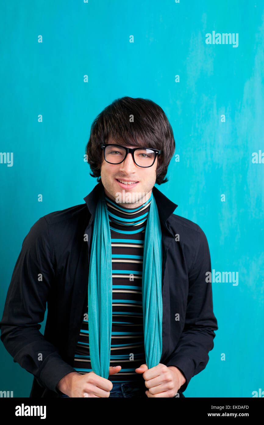 Nerd retro british indie look with handkerchief Stock Photo - Alamy