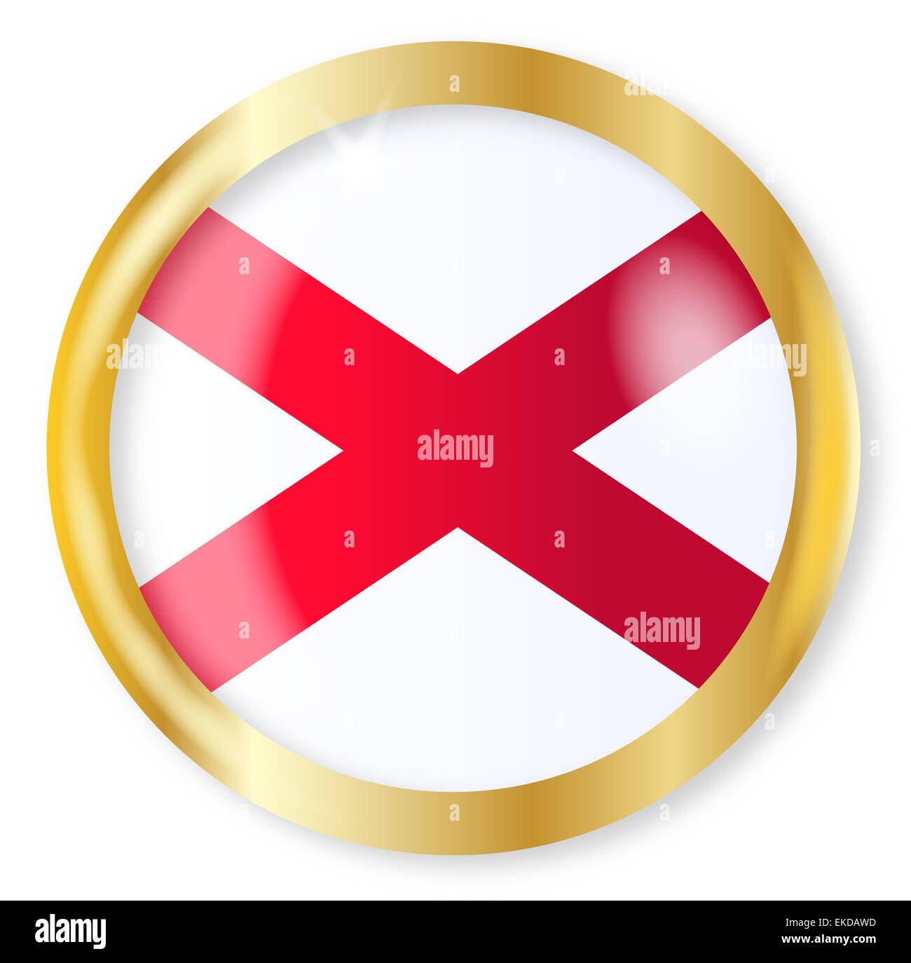 Alabama state flag button with a gold metal circular border over a ...