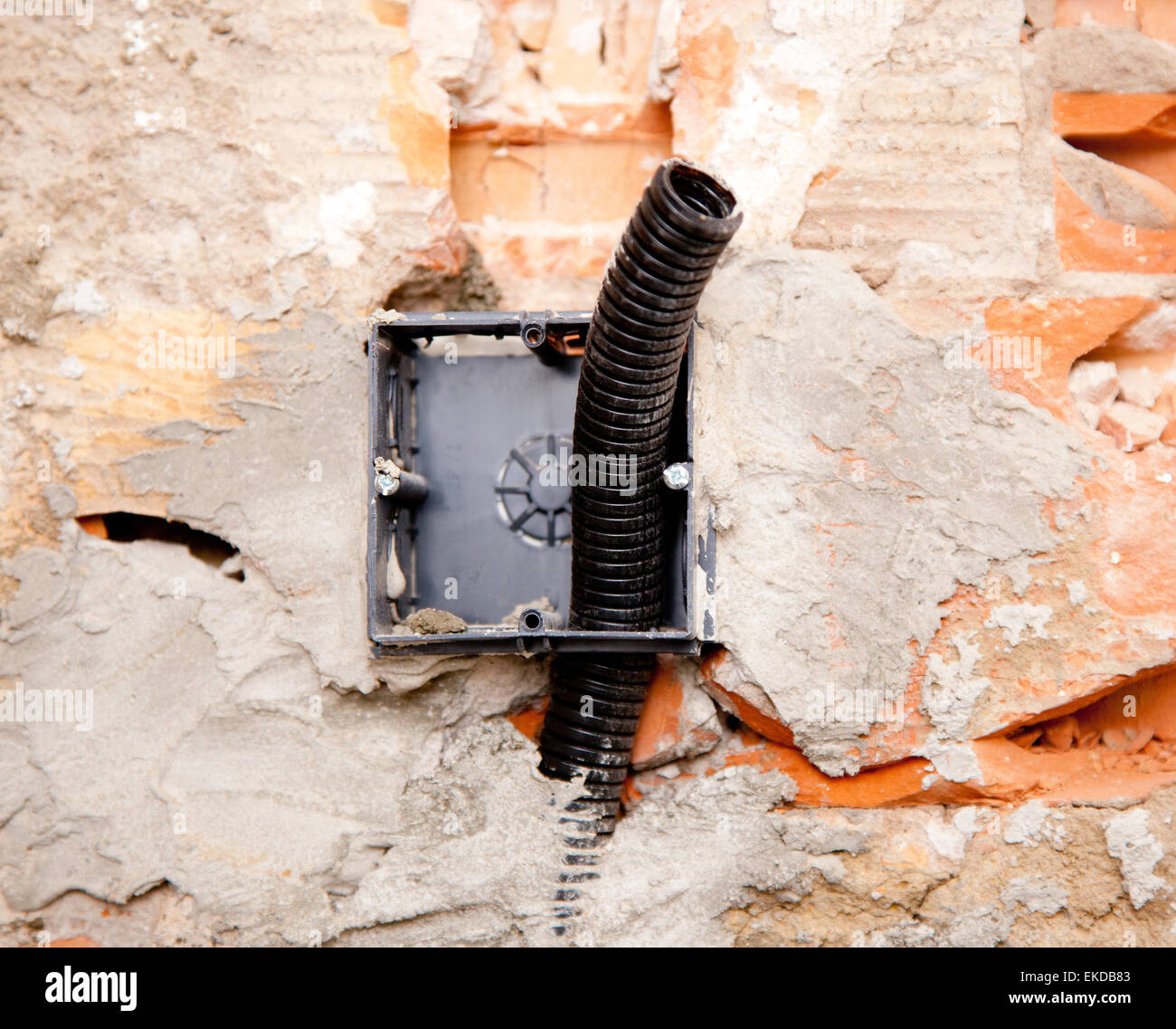 electrical coil conduit pipe on box embedded in wall Stock Photo - Alamy