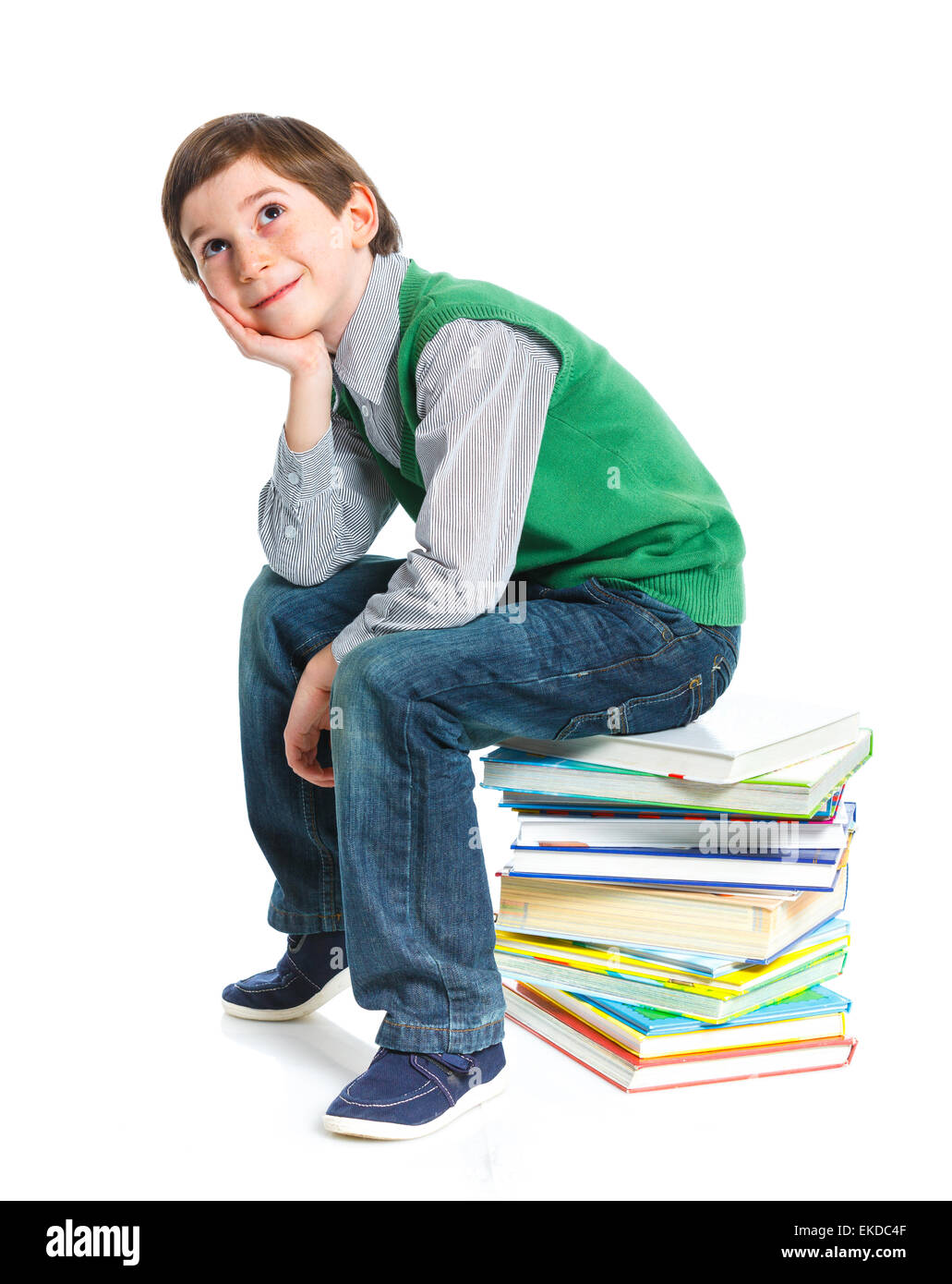 Education - funny boy with books Stock Photo - Alamy