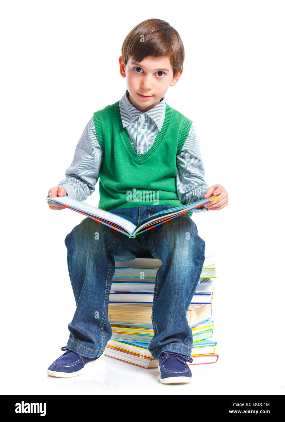 Education - funny boy with books Stock Photo - Alamy