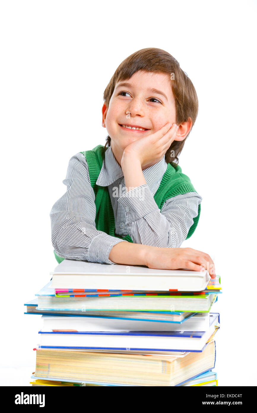 Education - funny boy with books Stock Photo - Alamy