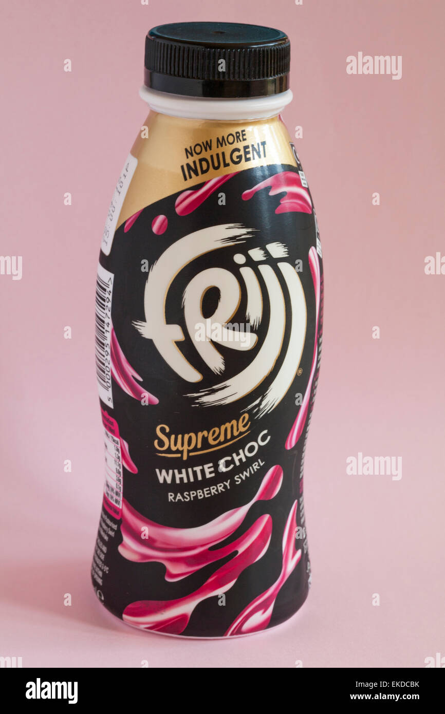 bottle of now more indulgent Frijj Supreme White Choc Raspberry Swirl ...