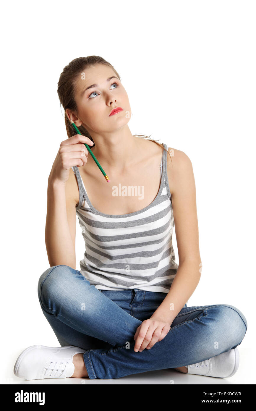 Front view portrait of a full length caucasian female teen sitti Stock ...