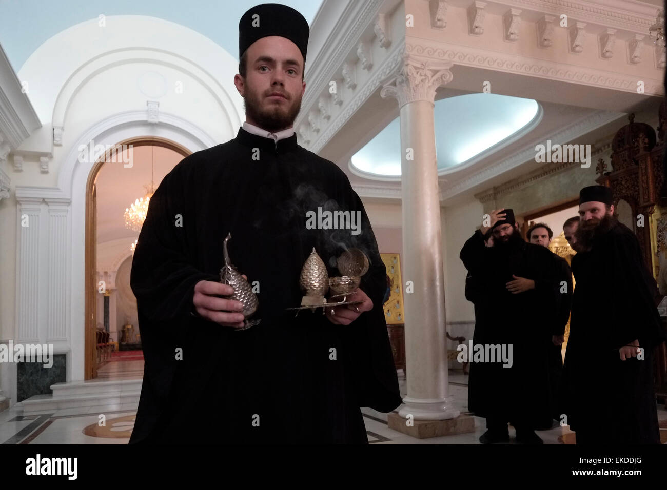 Greek Orthodox clergymen at the chapel of the Greek Orthodox ...