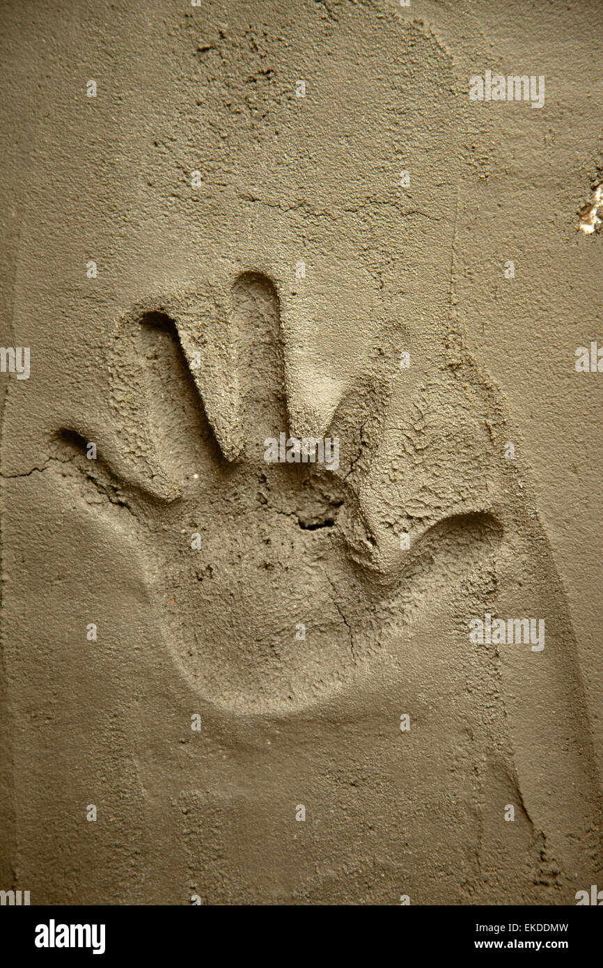 hand print on cement mortar wall Stock Photo - Alamy