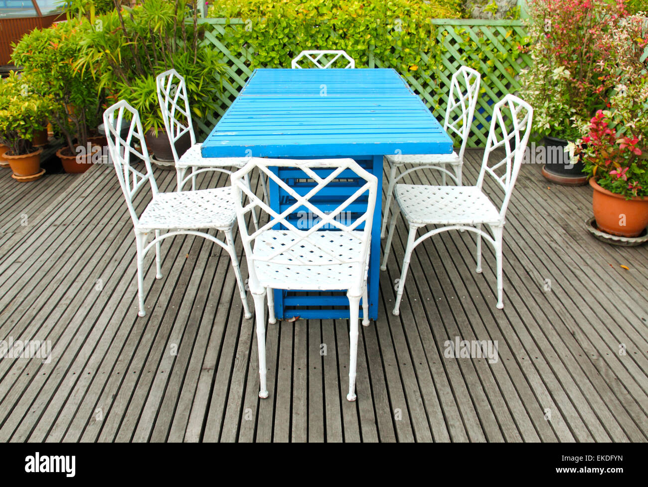 Outdoor table setting in the garden Stock Photo - Alamy