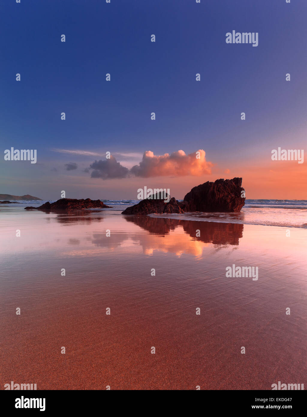 Reflections on Whitsand Bay, Cornwall, UK Stock Photo - Alamy