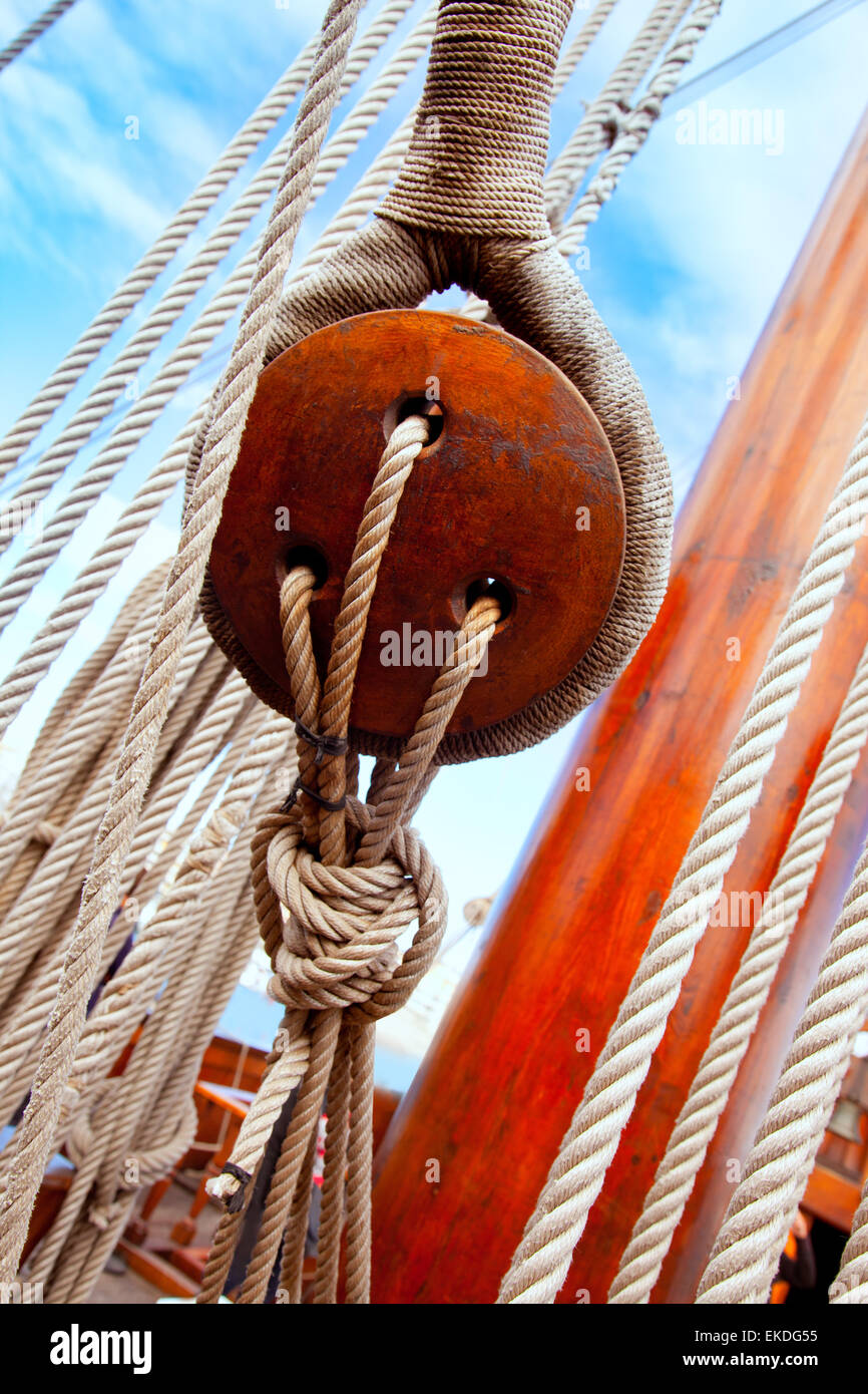 Ancient wooden pulleys hi-res stock photography and images - Alamy