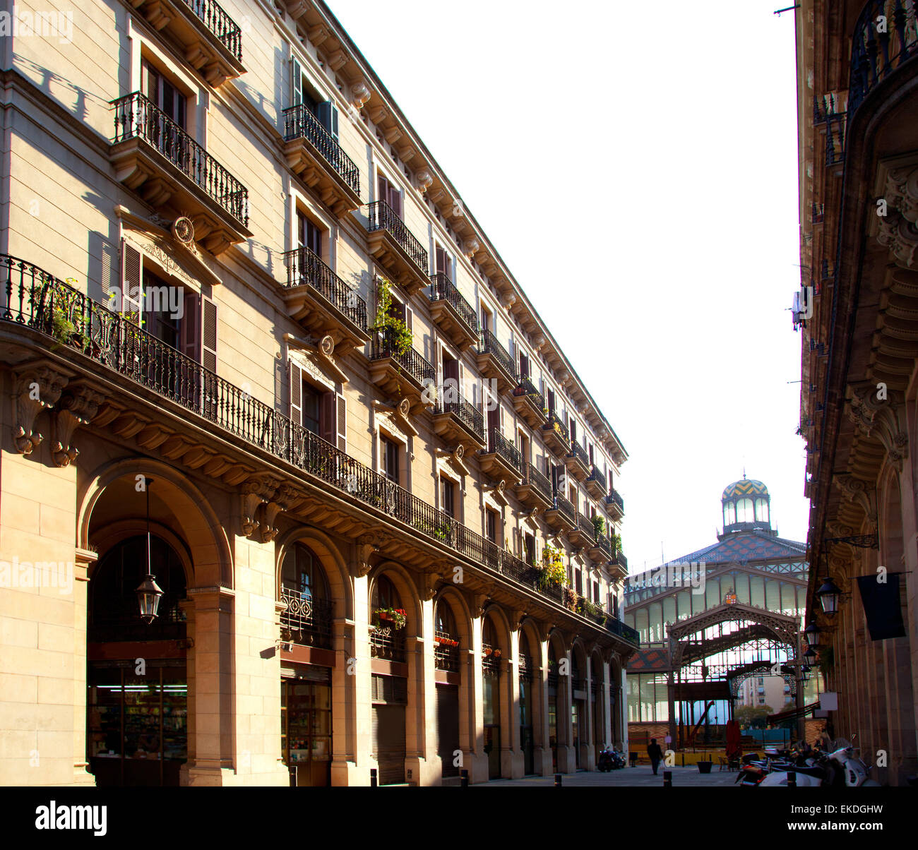 Barcelona Borne market facade in arcade Stock Photo - Alamy