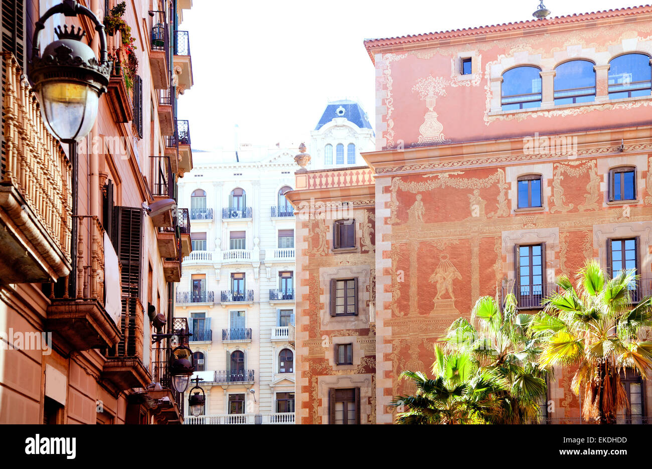 Barcelona city buildings facade in Sant Pere street Stock Photo - Alamy