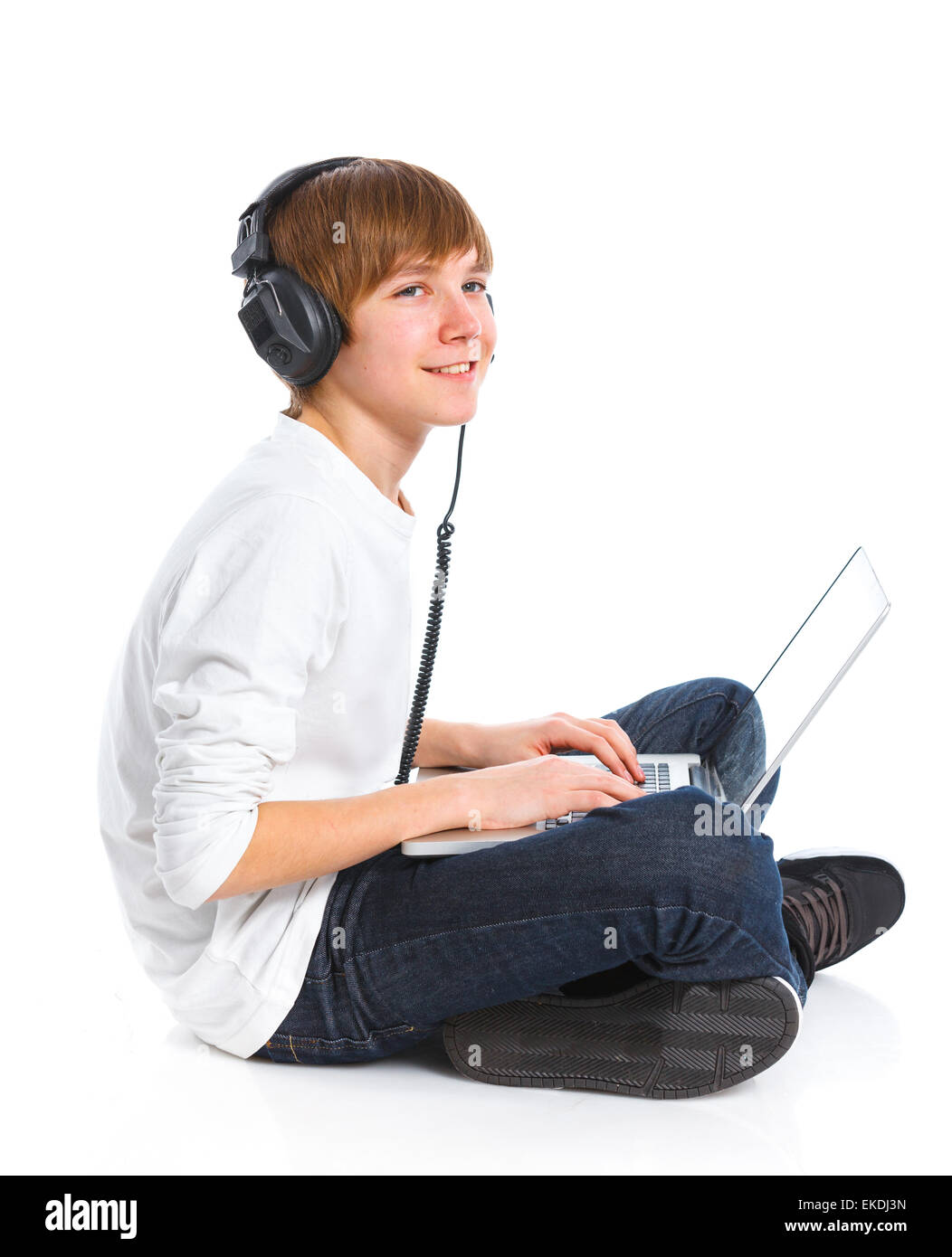Boy using a laptop Stock Photo - Alamy