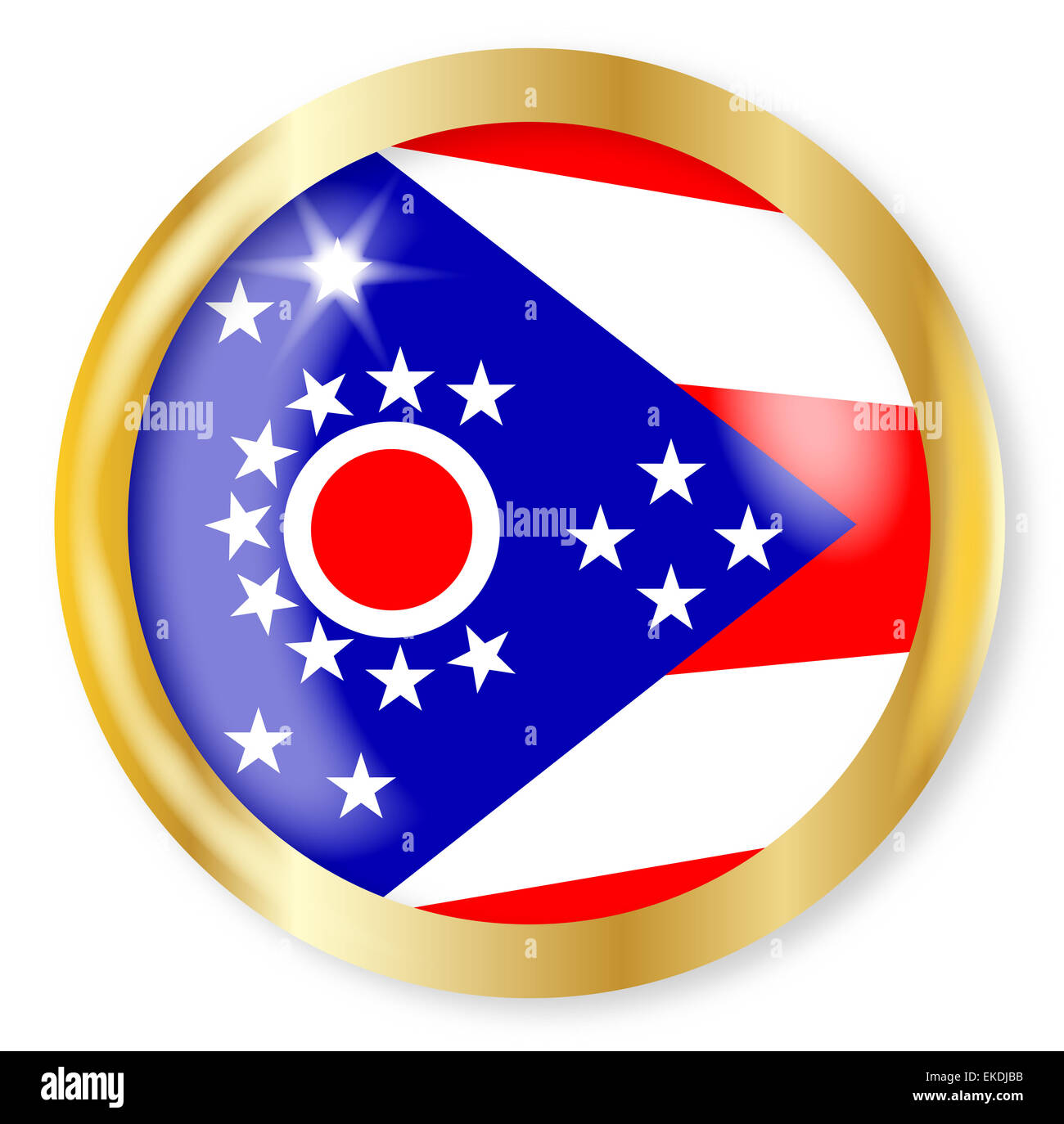 Ohio state flag button with a gold metal circular border over a white ...
