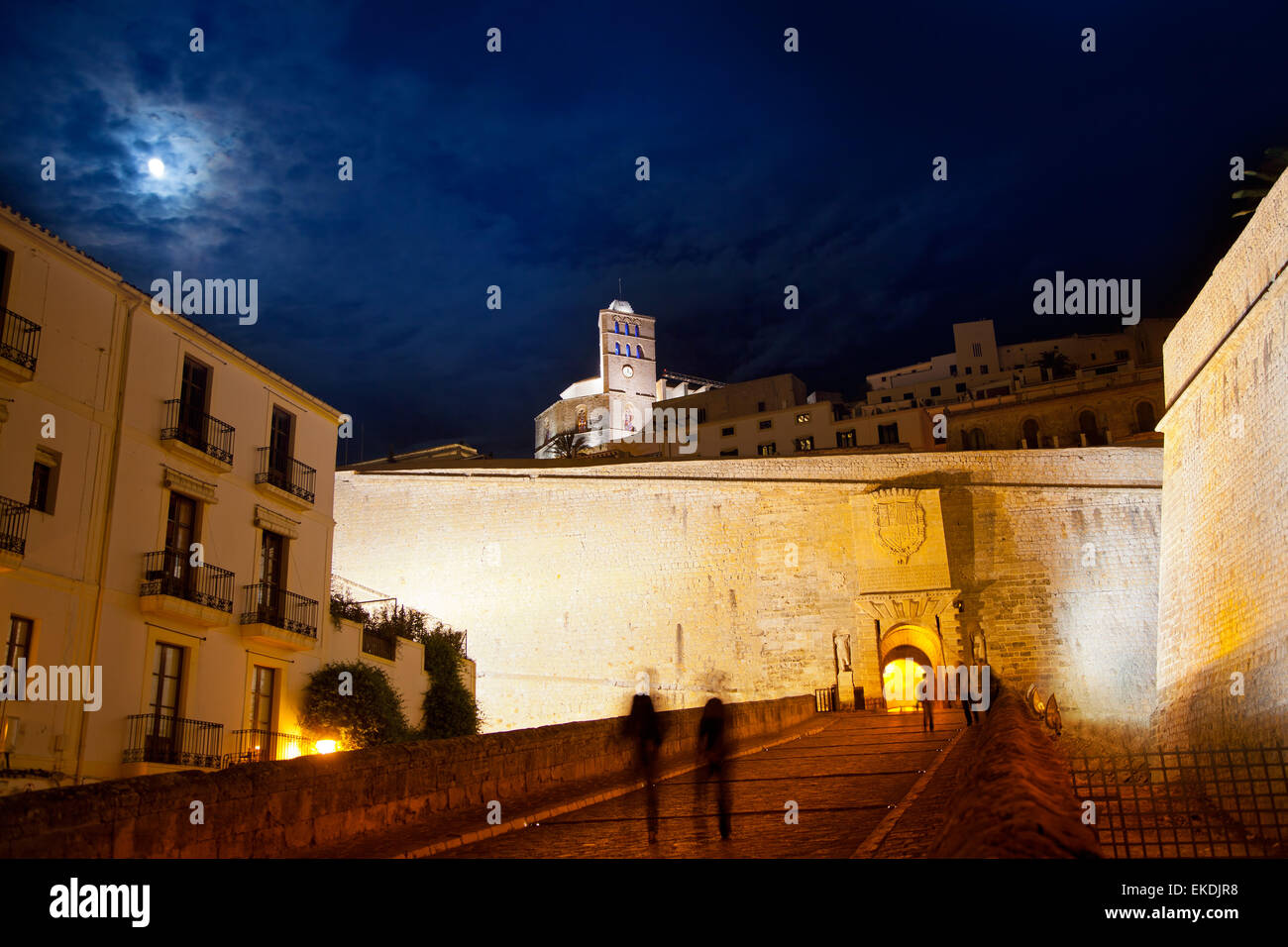 Eivissa Ibiza town with night moon castle entrance Stock Photo - Alamy