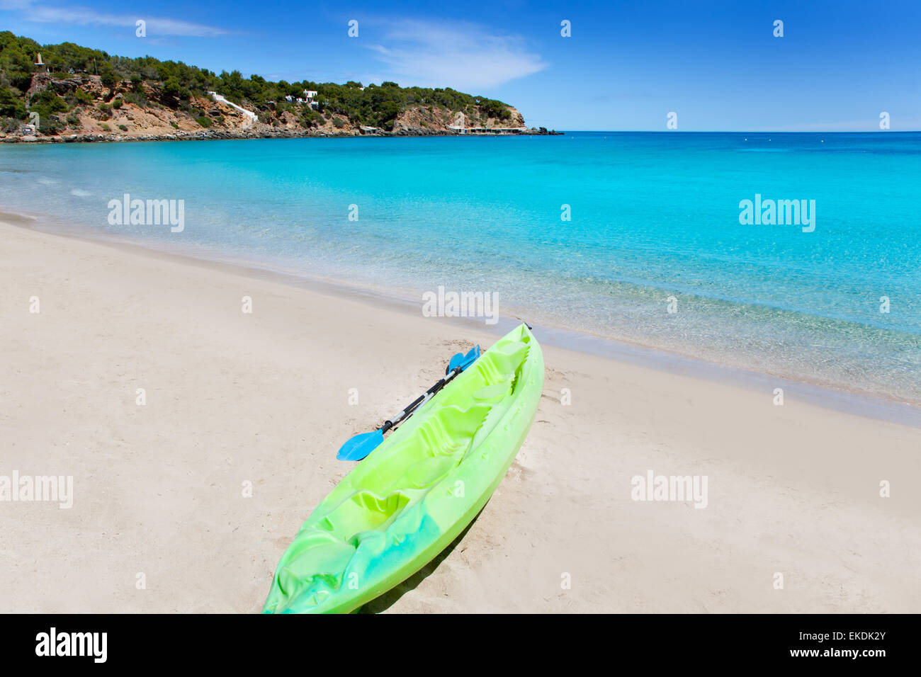 Cala Llenya in Ibiza with turquoise water in Balearic Stock Photo - Alamy