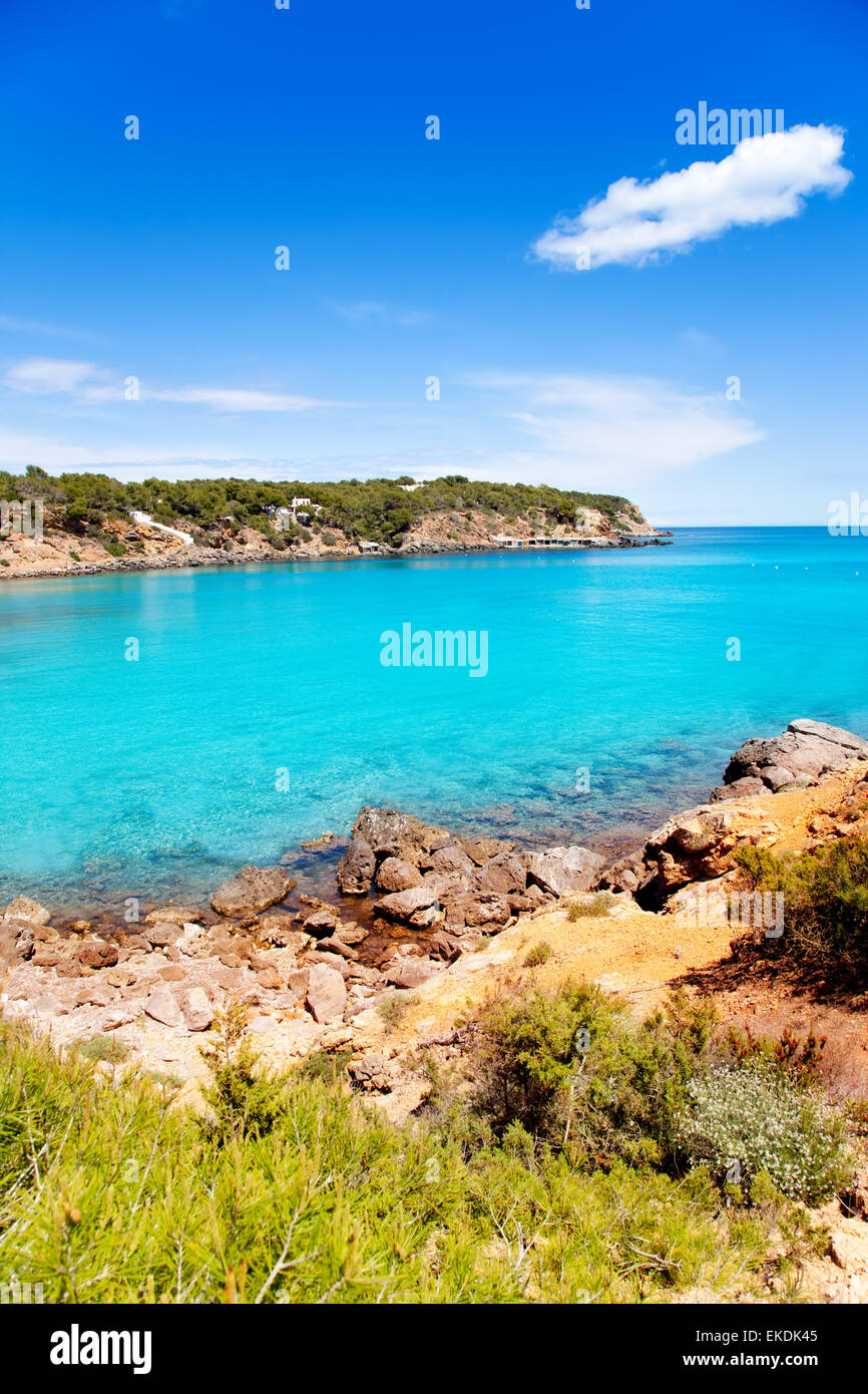 Cala Llenya in Ibiza with turquoise water in Balearic Stock Photo - Alamy