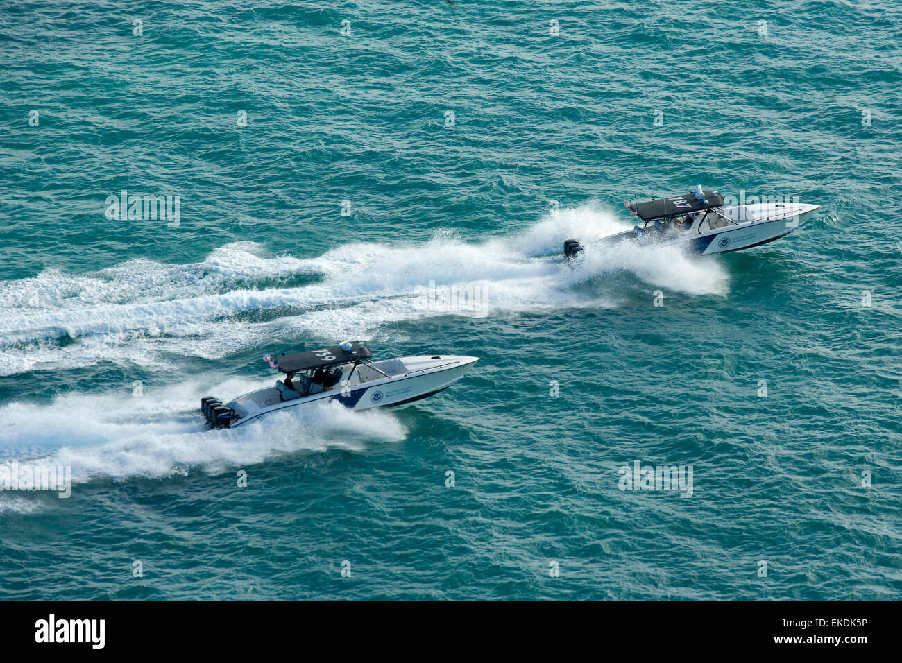Two CBP Marine unit Midnight Express boats patrol U.S. coastal waters ...
