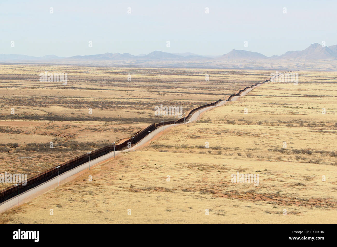 Aerial view of the Arizona border fence, showing CBP operations ...