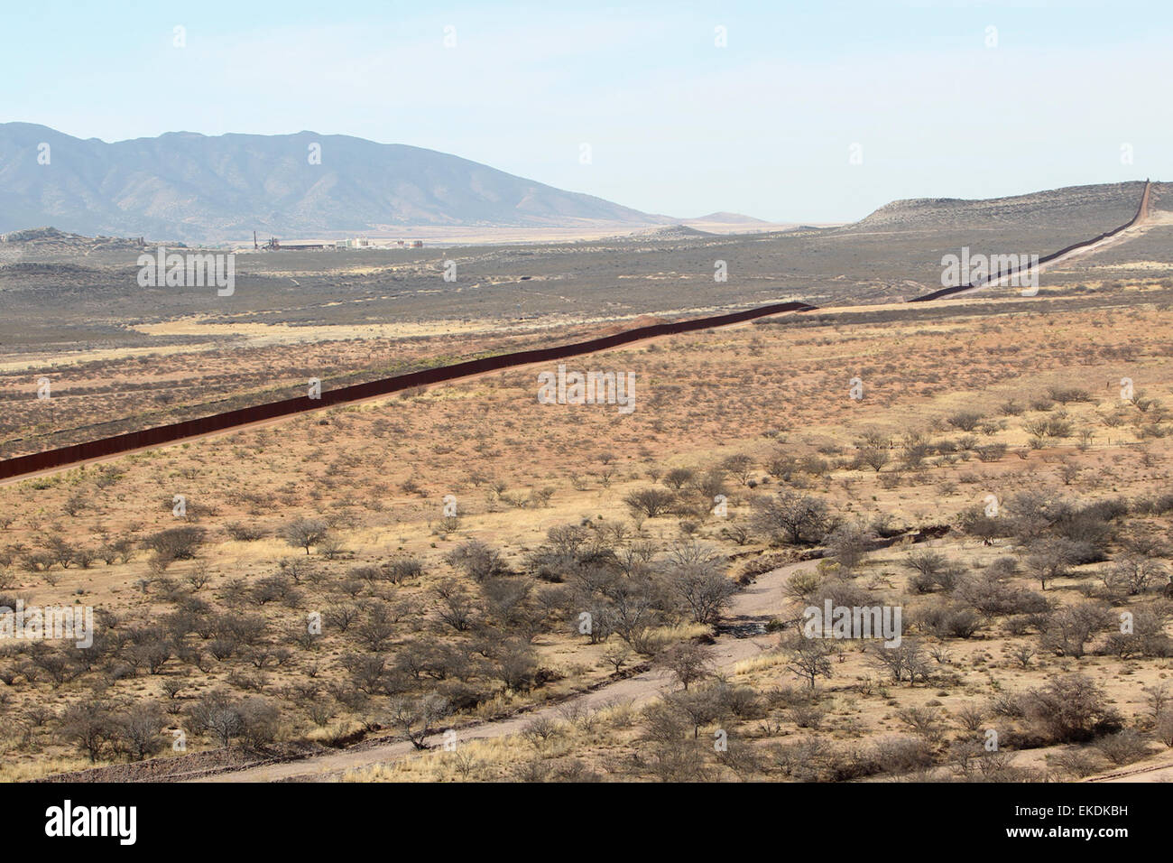 An aerial view of the Arizona border fence, showing CBP operations ...