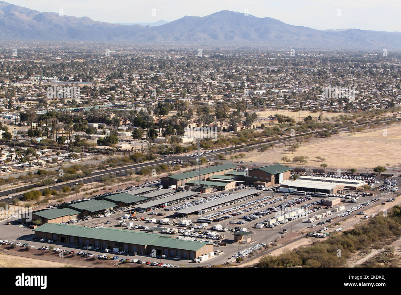 An aerial view of a CBP location in Arizona, showing border patrols ...