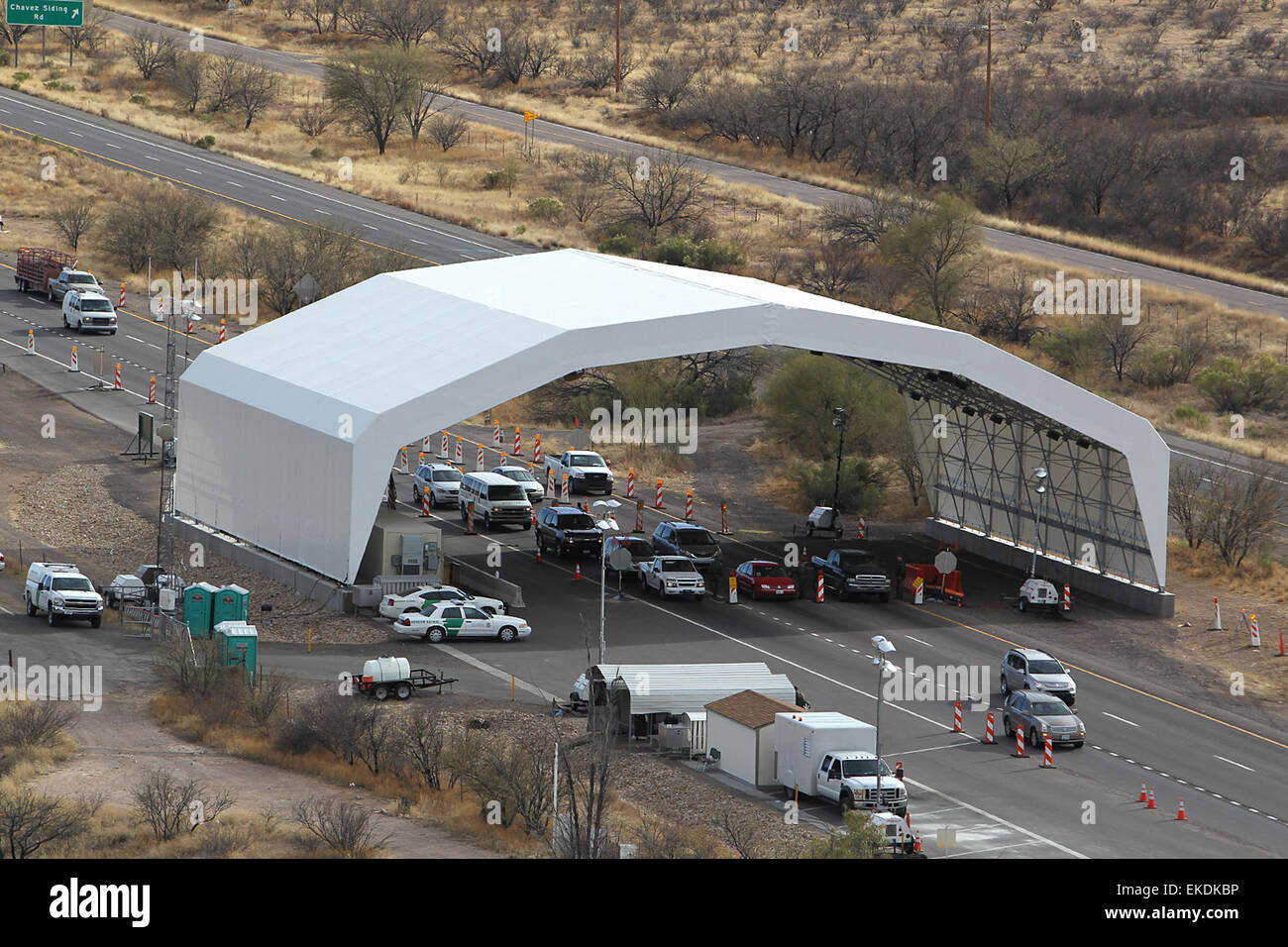 An aerial view of a CBP Border Patrol checkpoint in Arizona showing ...